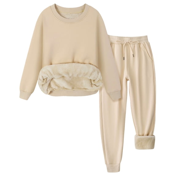 2 Piece Sets for Women Winter Fleece Tracksuit Cozy Lined Pullover ...