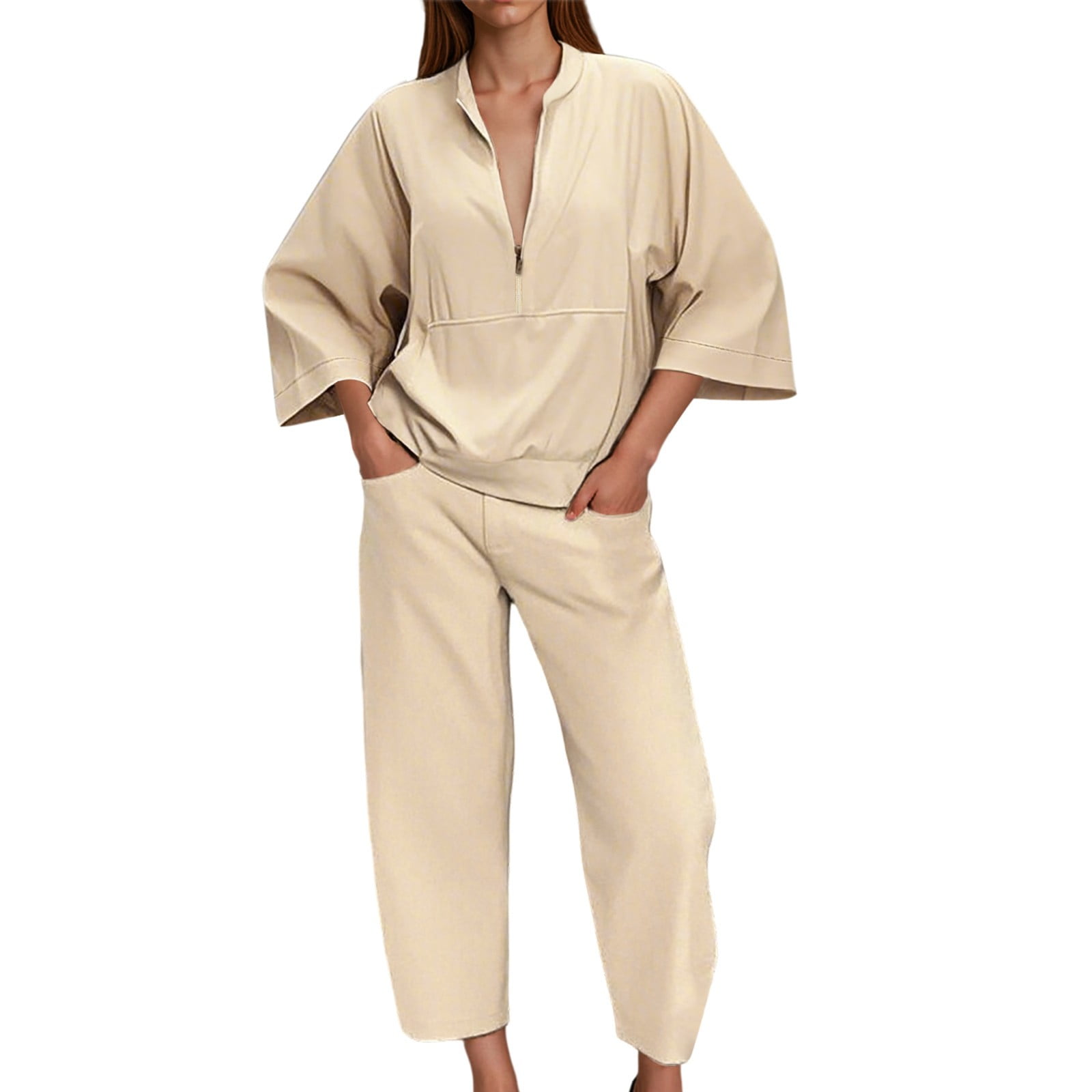 2 Piece Sets for Women, Women Solid Long Sleeve Pocket Shirt Pants Set ...