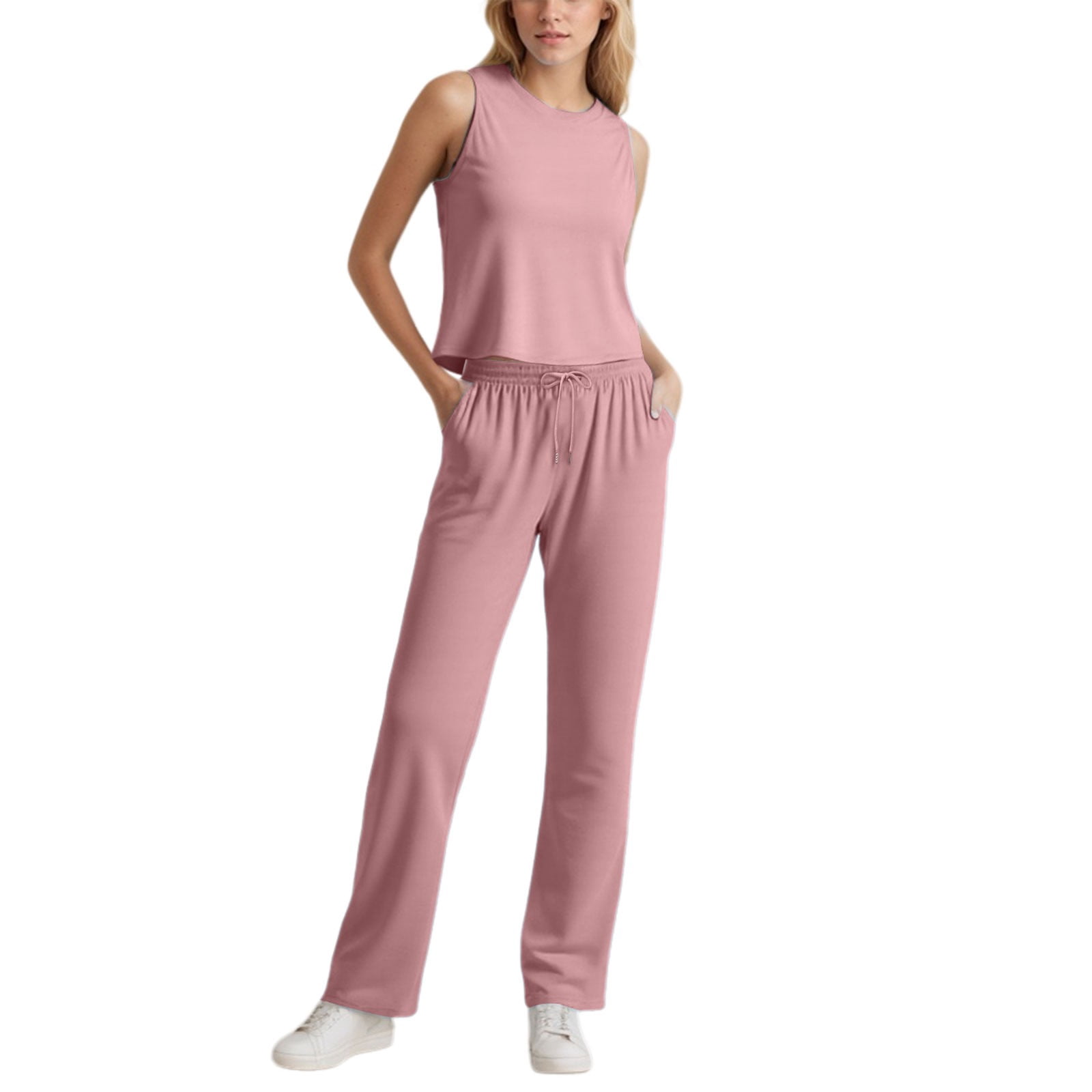 2 Piece Sets for Women, Women's Casual Suit Sleeveless Top Wide Leg ...