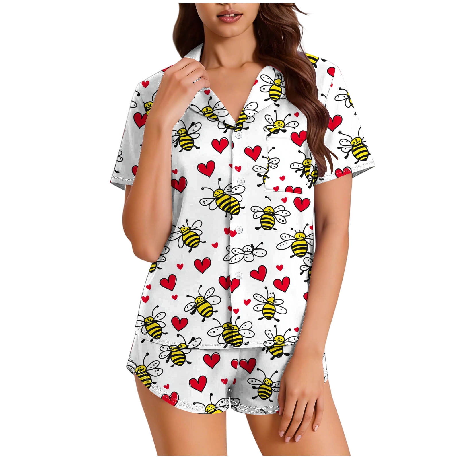 2 Piece Sets for Women,Women's Pajama Set Short Sleeved Button Top and ...