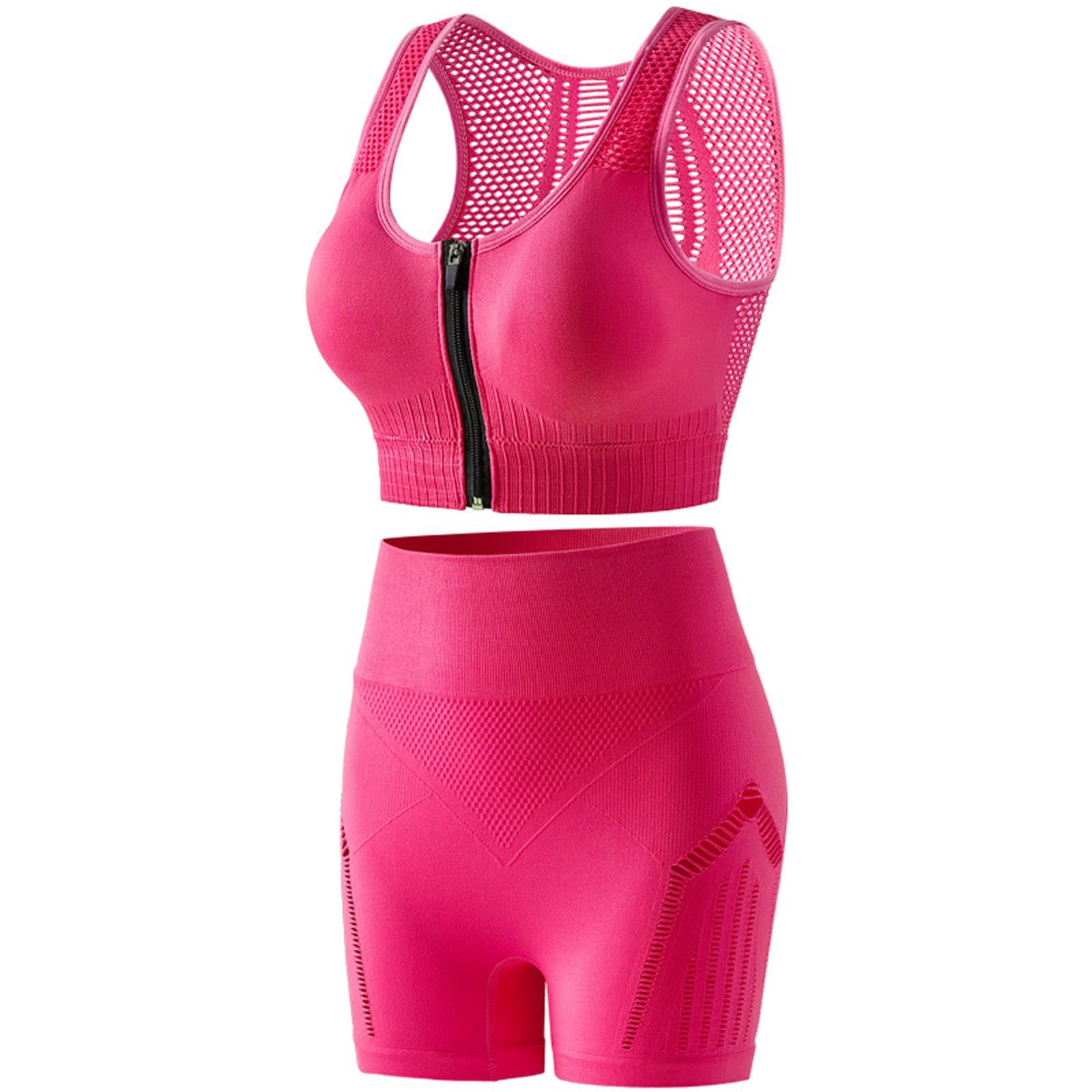 2 Piece Sets for Women Workout Sets Sports Bra Tank Top with Zipper and ...