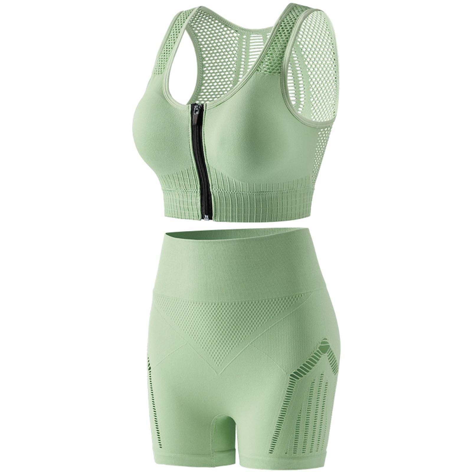 2 Piece Sets for Women Workout Sets Sports Bra Tank Top with Zipper and ...