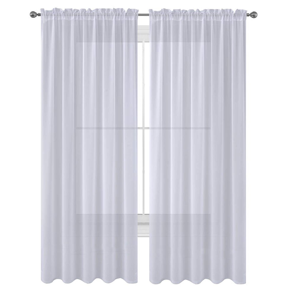 2 Piece Sheer Curtains Light Filtering Rod Pocket Window Curtain Voile ...