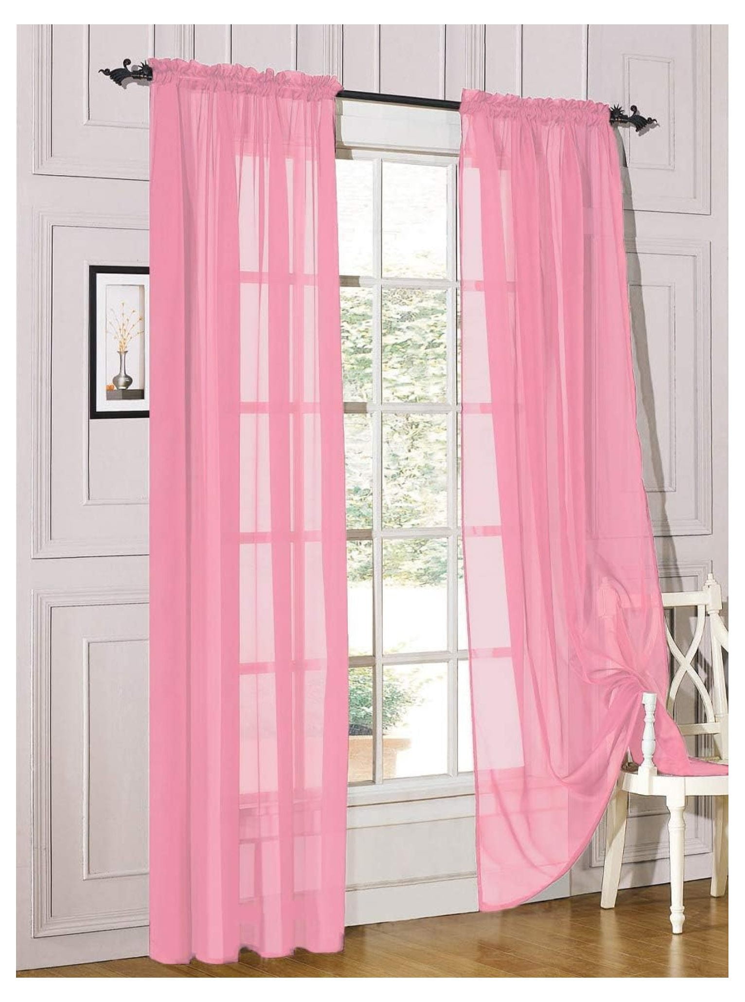 2 Piece Sheer Voile Light Filtering Rod Pocket Window Curtain Panel ...