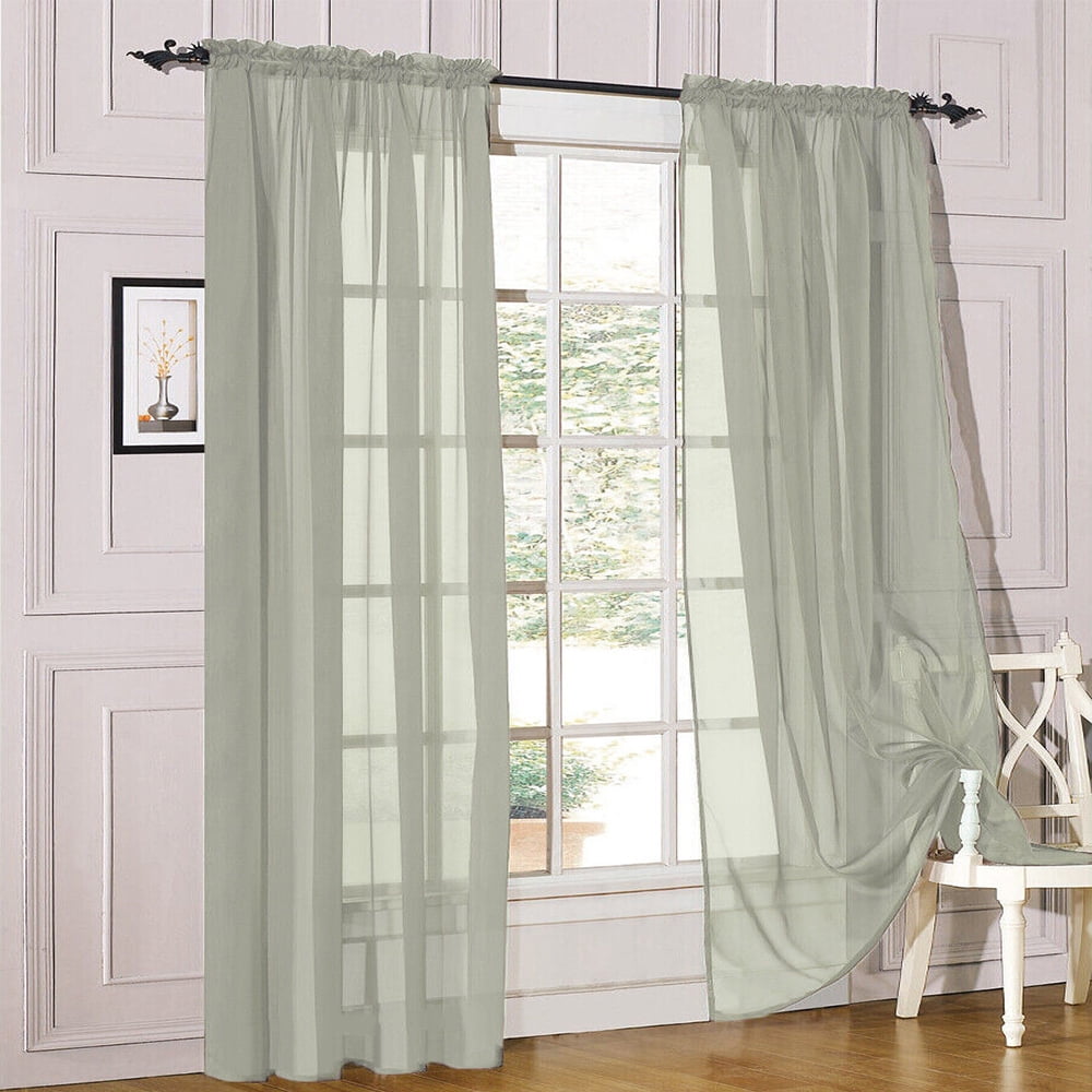 2 Piece Sheer Voile Rod Pocket Window Panel Curtain Drapes Many Sizes ...