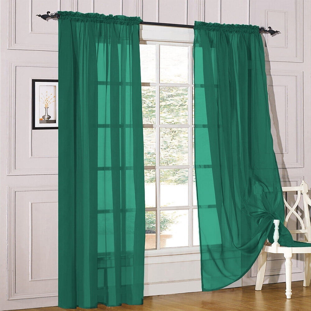 2 Piece Sheer Voile Rod Pocket Window Panel Curtain Drapes Many Sizes ...