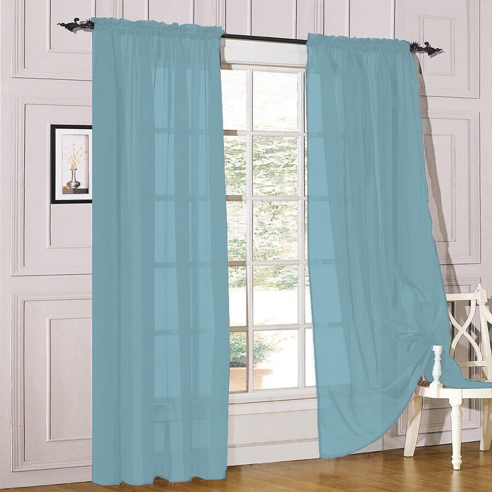2 Piece Sheer Voile Rod Pocket Window Panel Curtain Drapes Many Sizes ...
