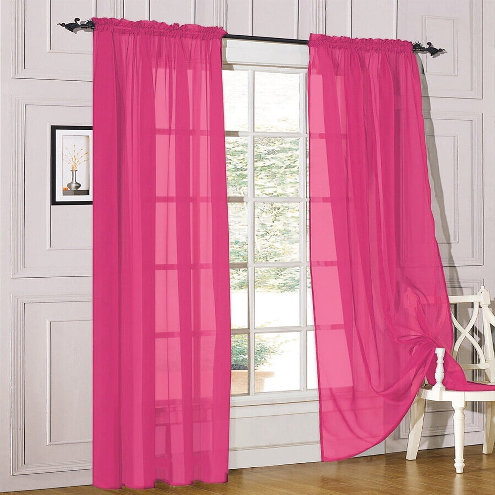 2 Piece Sheer Voile Rod Pocket Window Panel Curtain Drapes Many Sizes ...