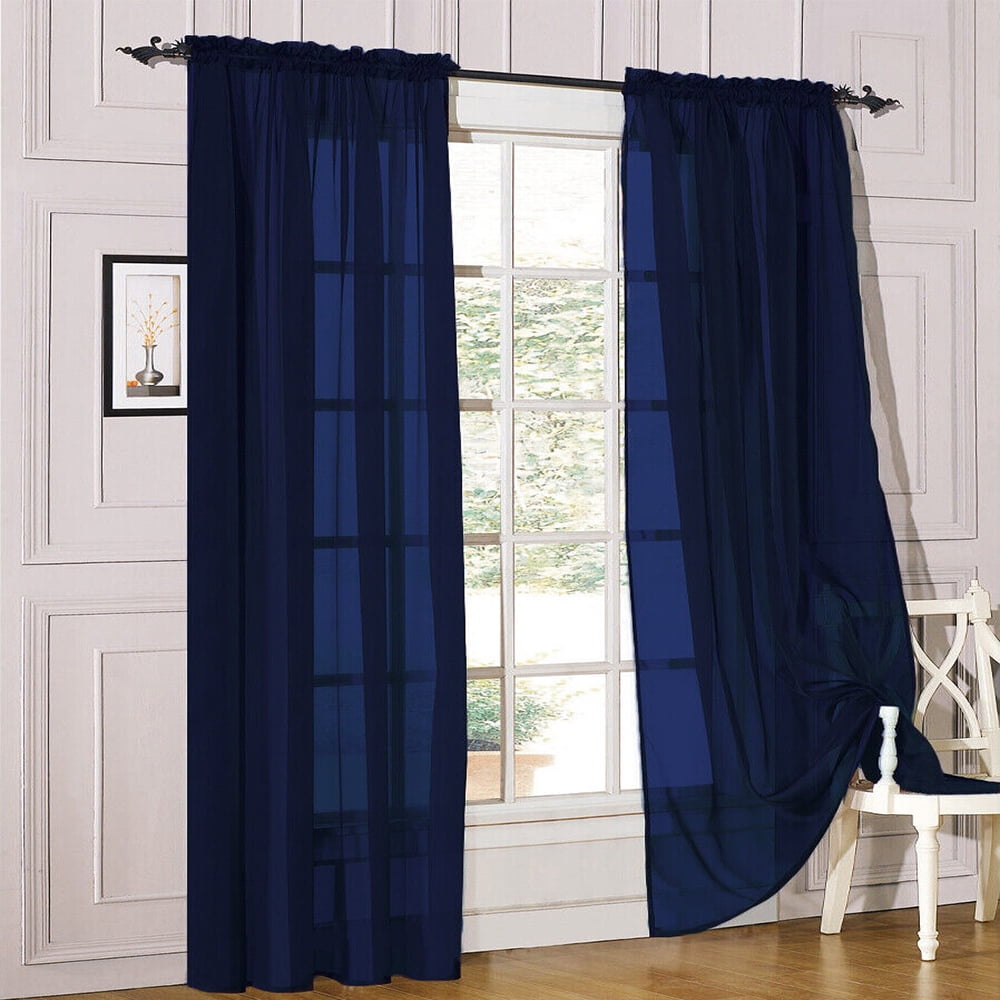 2 Piece Sheer Voile Rod Pocket Window Panel Curtain Drapes Many Sizes ...
