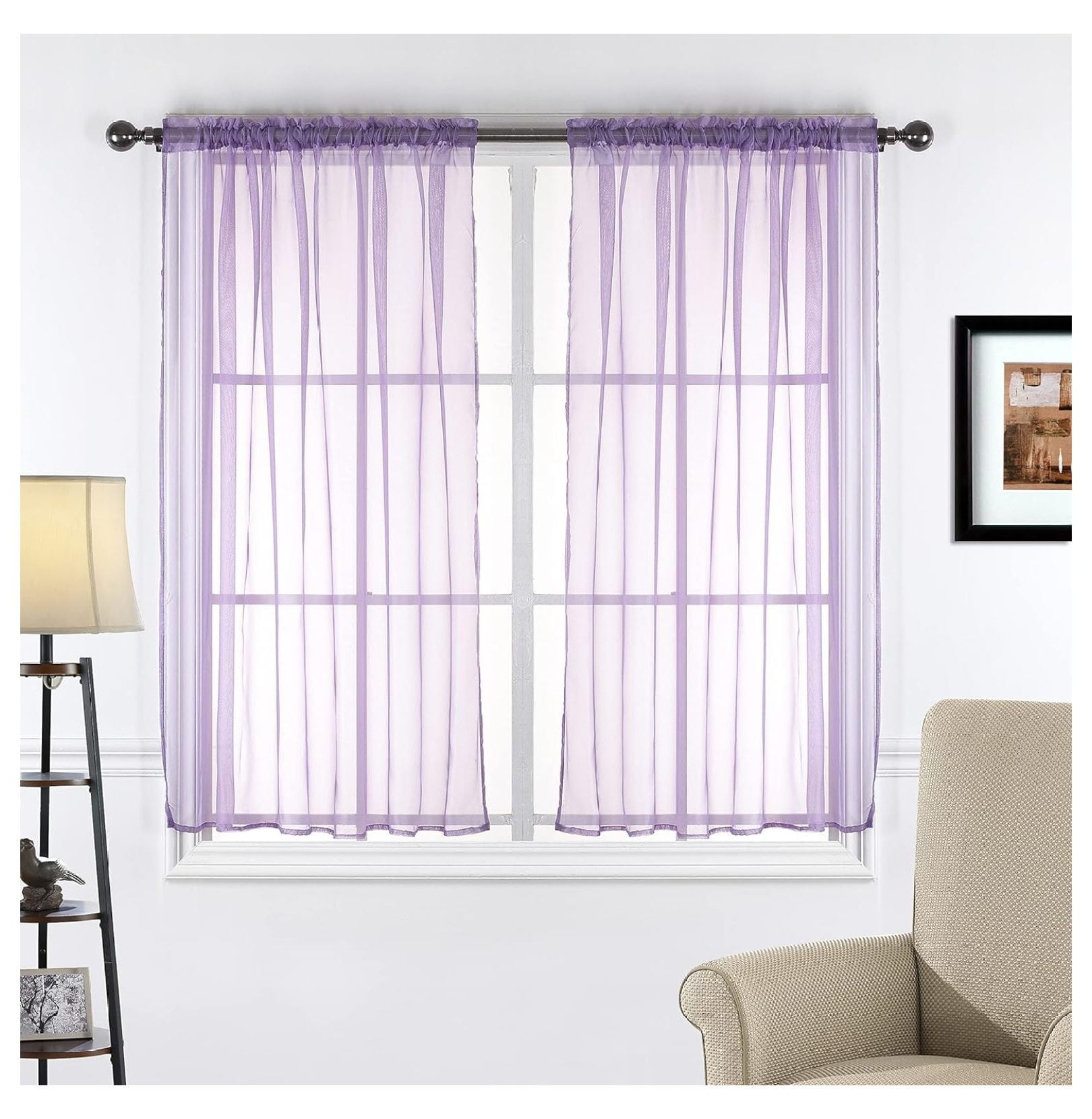2 Piece Sheer Voile Transparent Rod Pocket Window Curtain Panel Drape ...