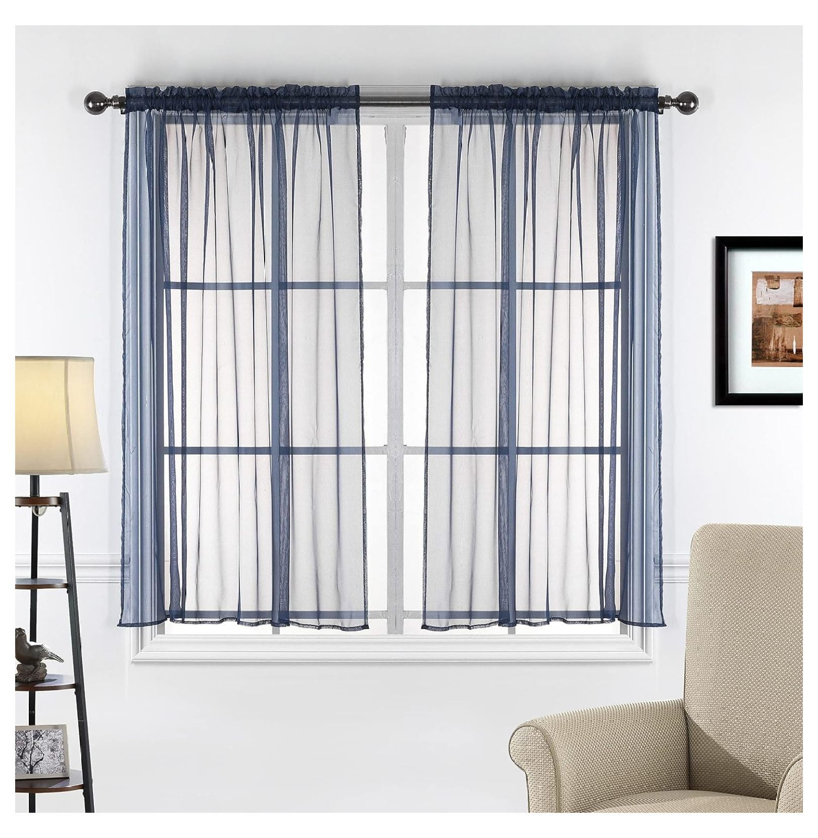 2 Piece Sheer Voile Transparent Rod Pocket Window Curtain Panel Drape ...