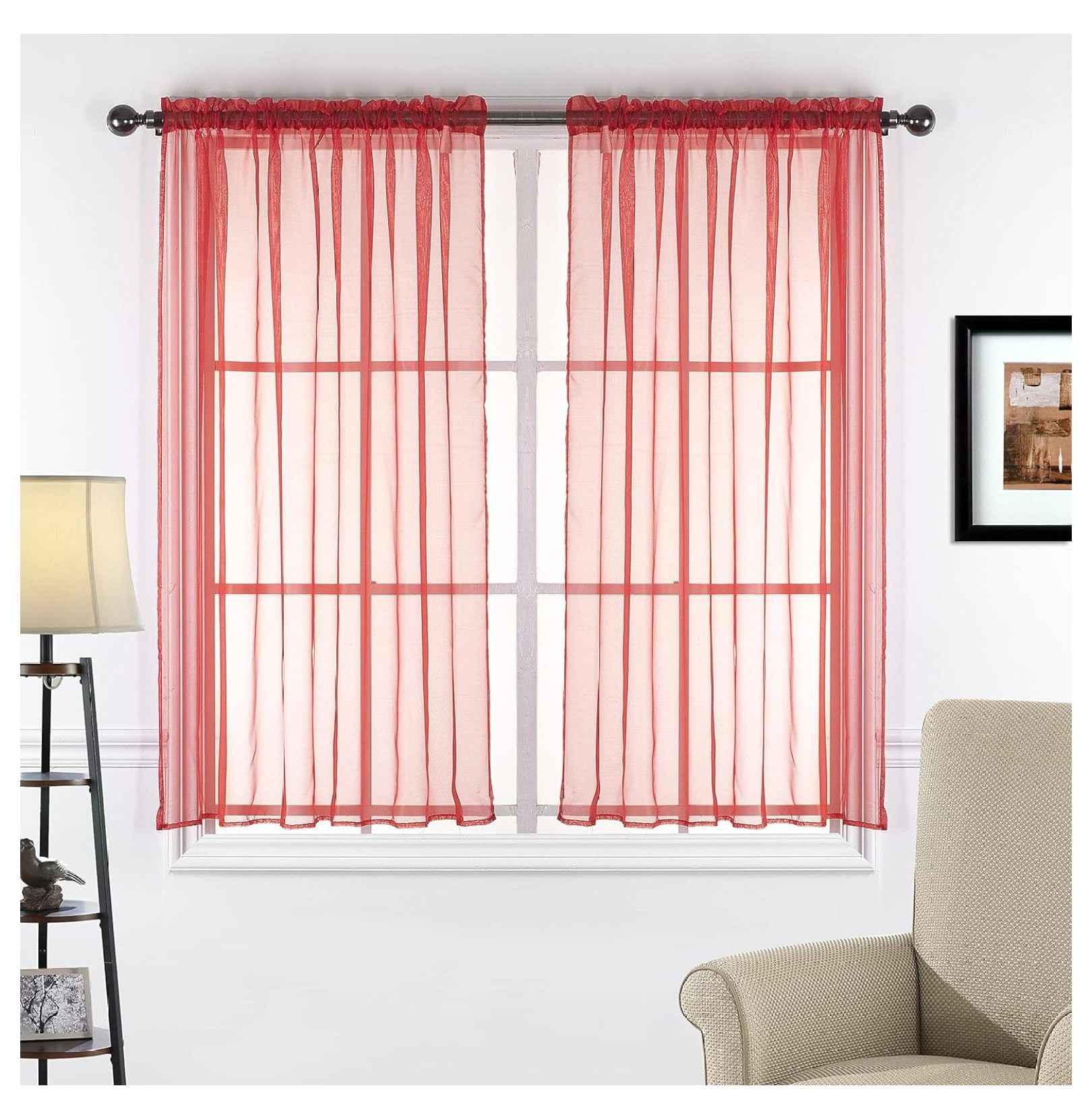 2 Piece Sheer Voile Transparent Rod Pocket Window Curtain Panel Drape ...