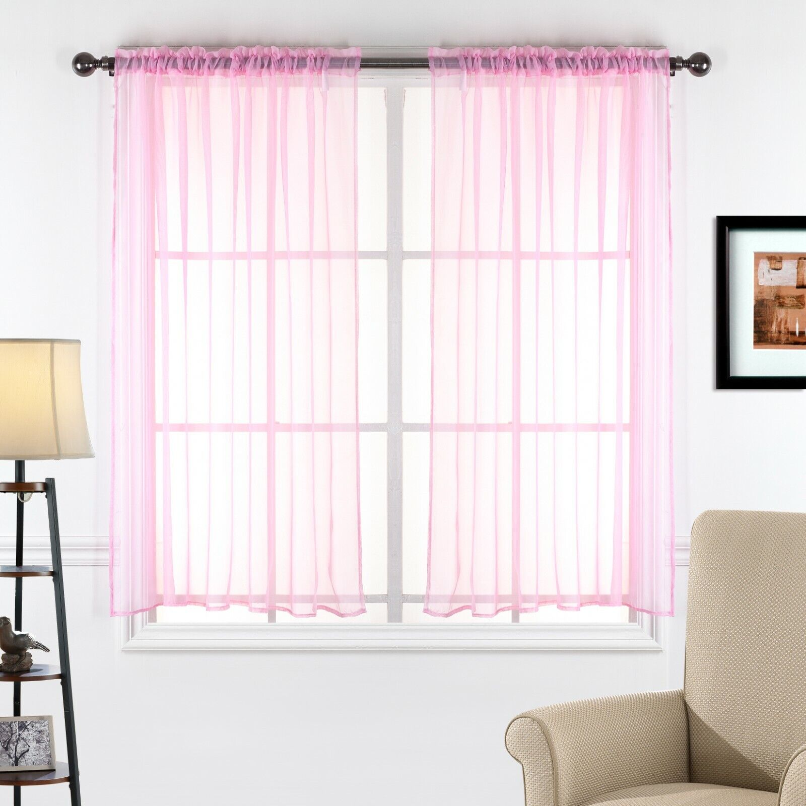 2 Piece Sheer Voile Transparent Rod Pocket Window Curtain Panel Drape ...