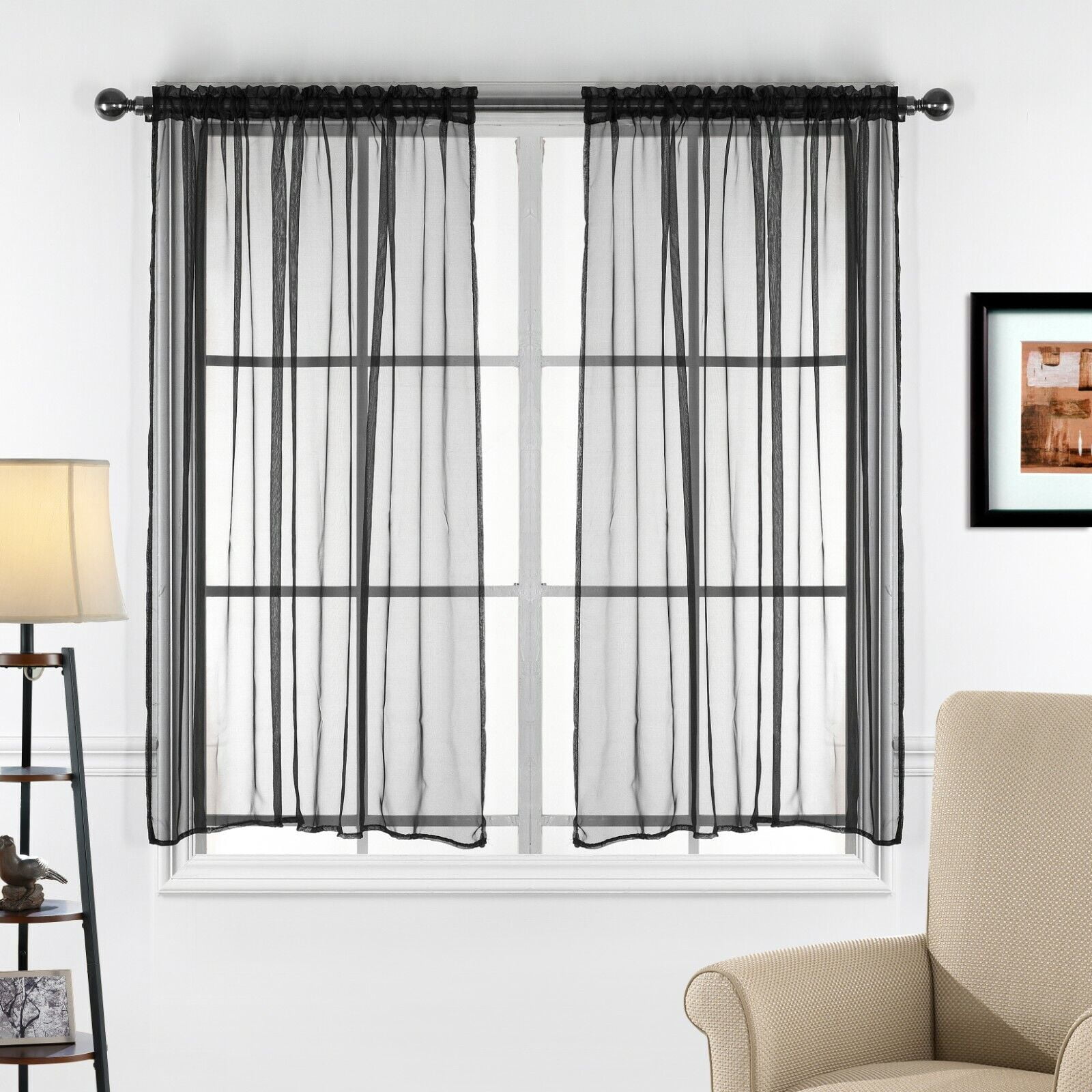2 Piece Sheer Voile Transparent Rod Pocket Window Curtain Panel Drape ...