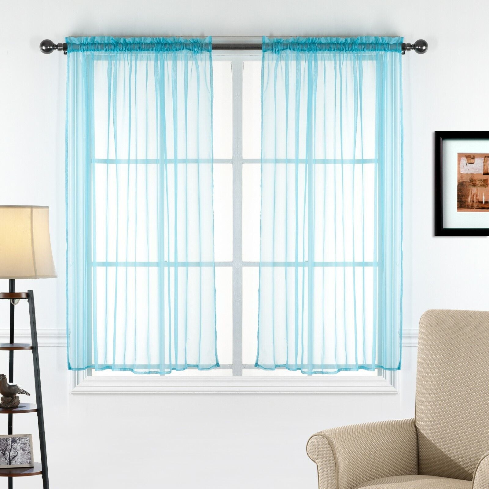 2 Piece Sheer Voile Transparent Rod Pocket Window Curtain Panel Drape ...