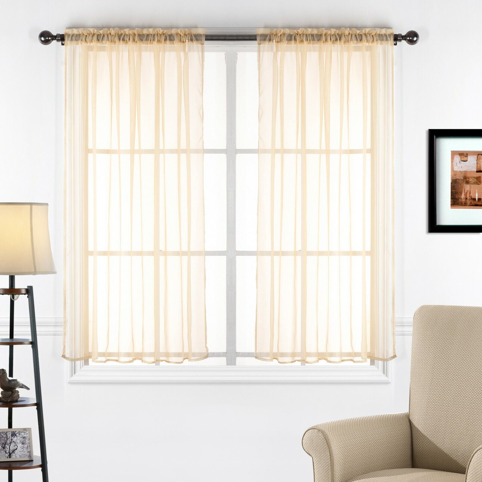 2 Piece Sheer Voile Transparent Rod Pocket Window Curtain Panel Drape ...