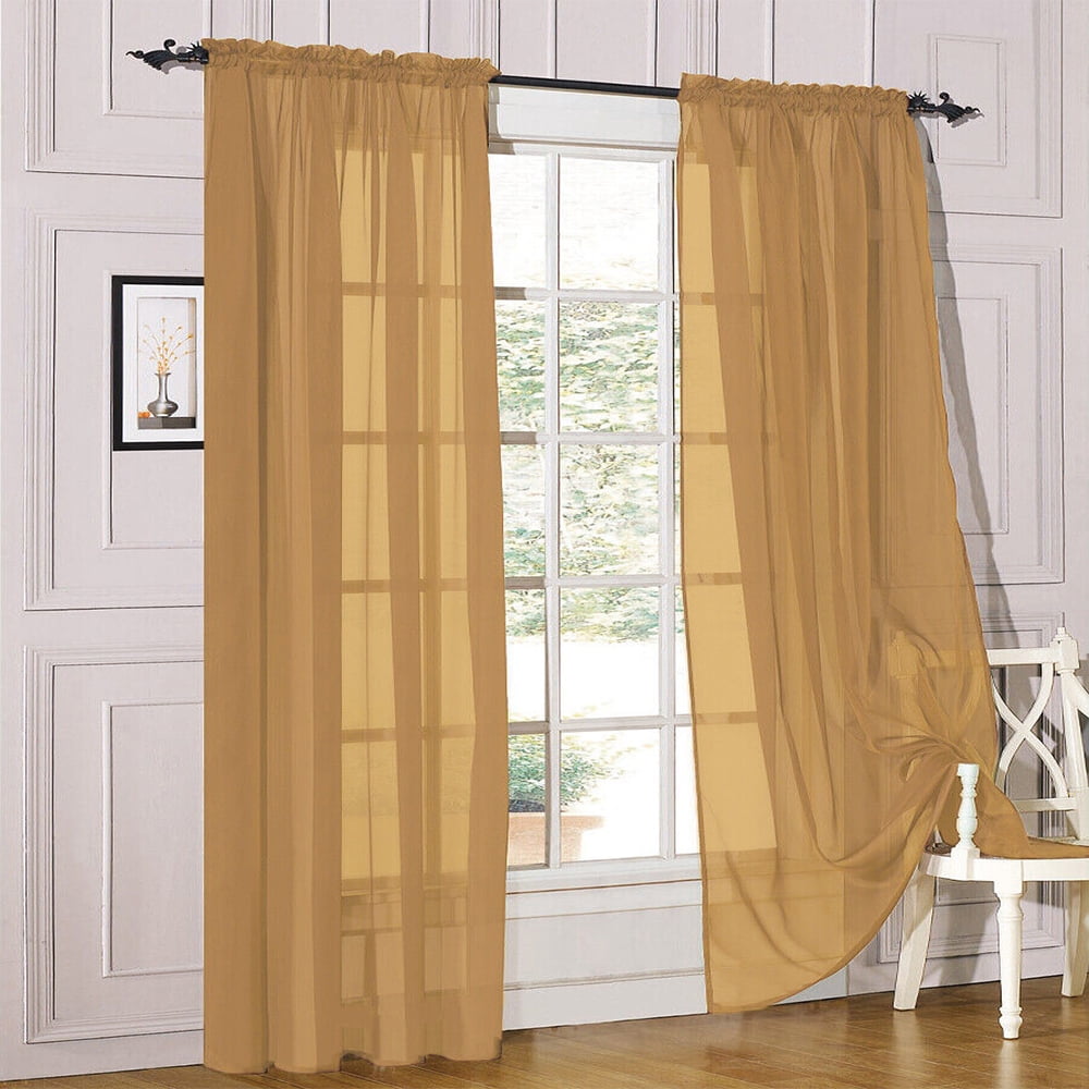 2 Piece Sheer Voile Window Curtains Drapes Set with Rod Pocket ...
