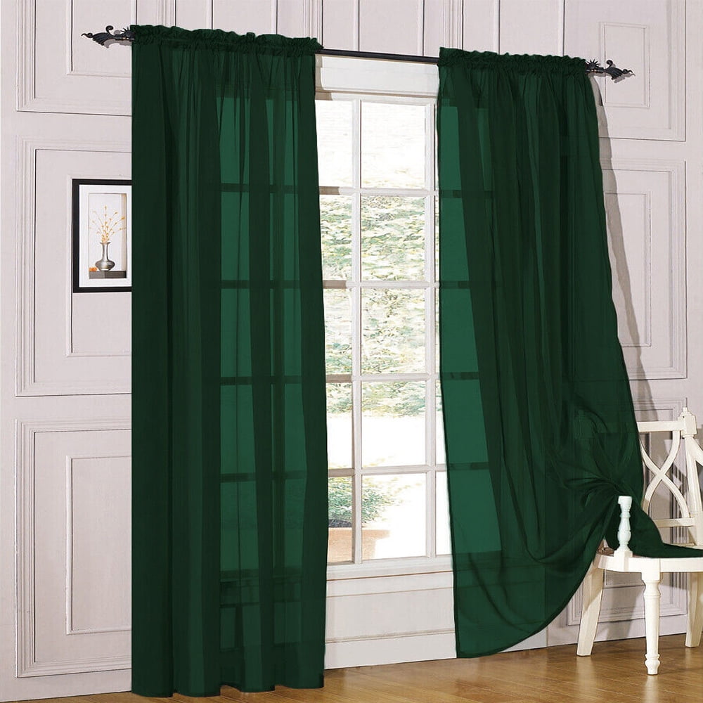 2 Piece Sheer Voile Window Curtains Drapes Set with Rod Pocket ...