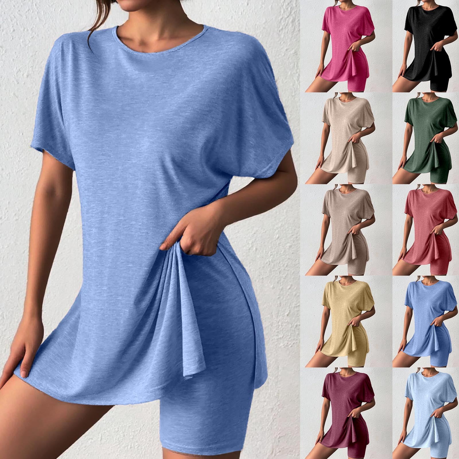 2 Piece Short Sets for Women Summer Dressy High Slit Top Shirt Travel ...