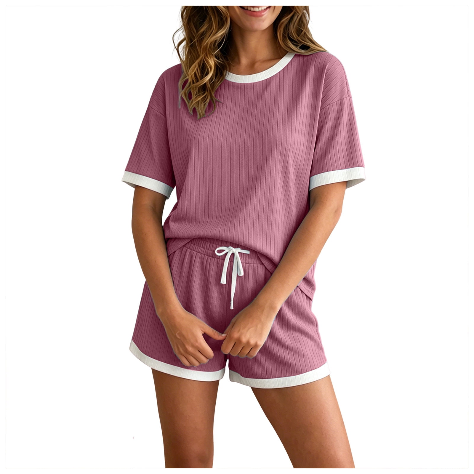 2 Piece Short Sets for Women Summer Outfits Crew Neck Short Sleeve ...
