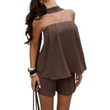 2 Piece Short Sets for Women Summer Strapless Top Sleeveless Bandeau ...