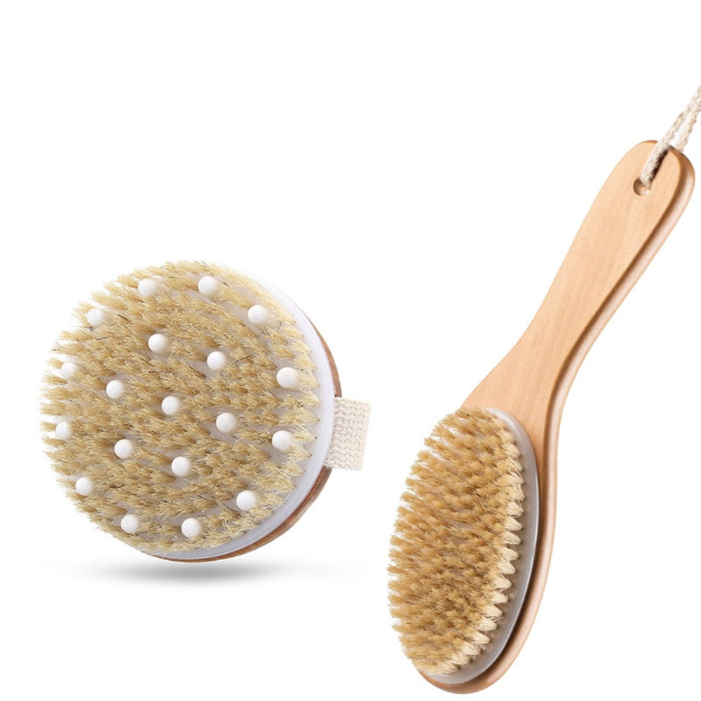 2 Piece Shower Brush Set - Natural Wooden Massage Brush for Dry Skin ...