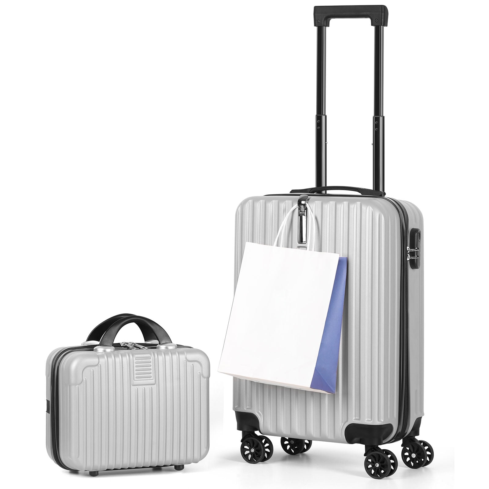 2-Piece Silver ABS Luggage Set with 14" Cosmetic Case, 20" Hardside ...