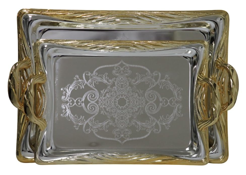 2-Piece Silver & Gold Plated Serving Tray Gift Set, 17" & 14 ...