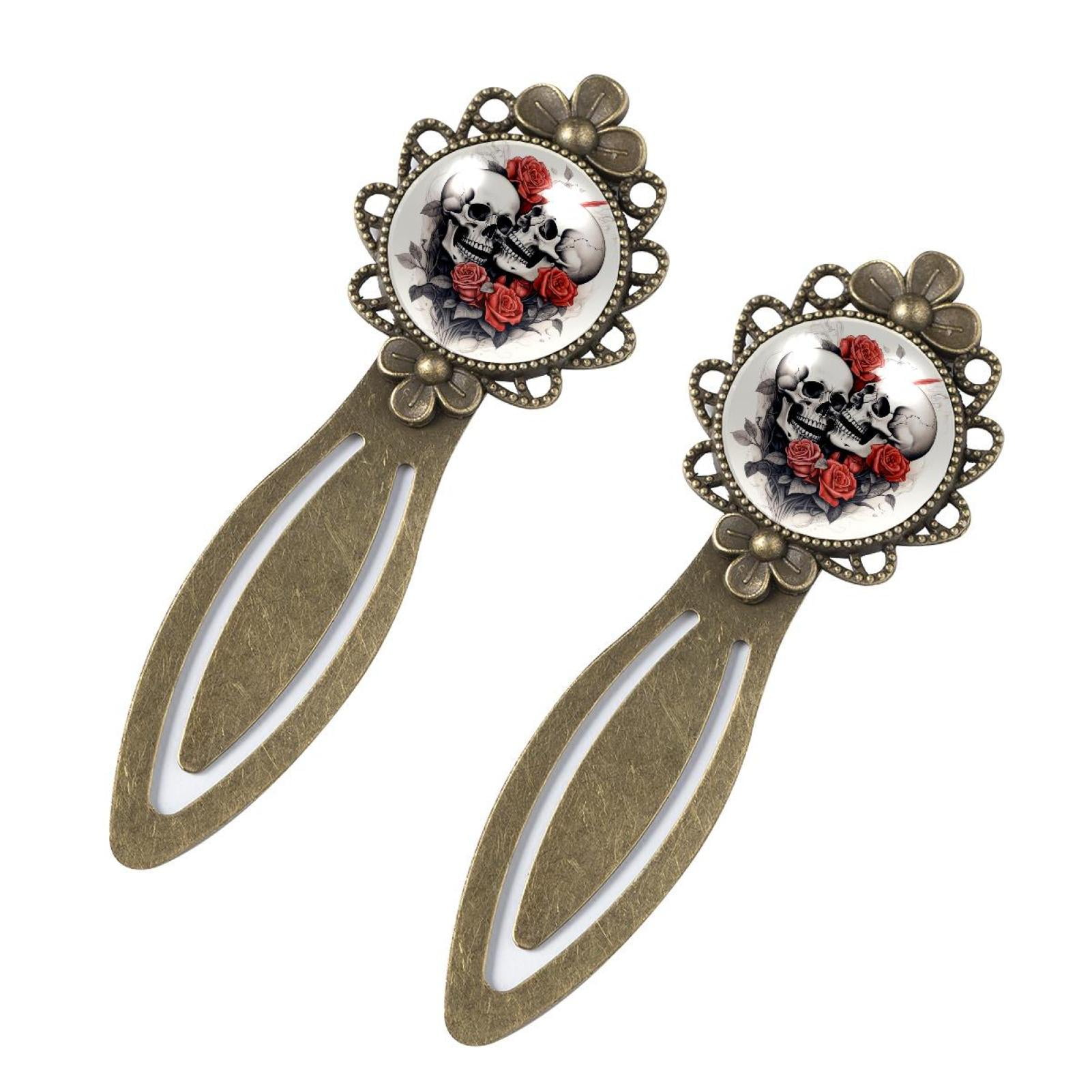 2 Piece Skull Red Rose Bookmark, Vintage Style Book Markers for Book ...