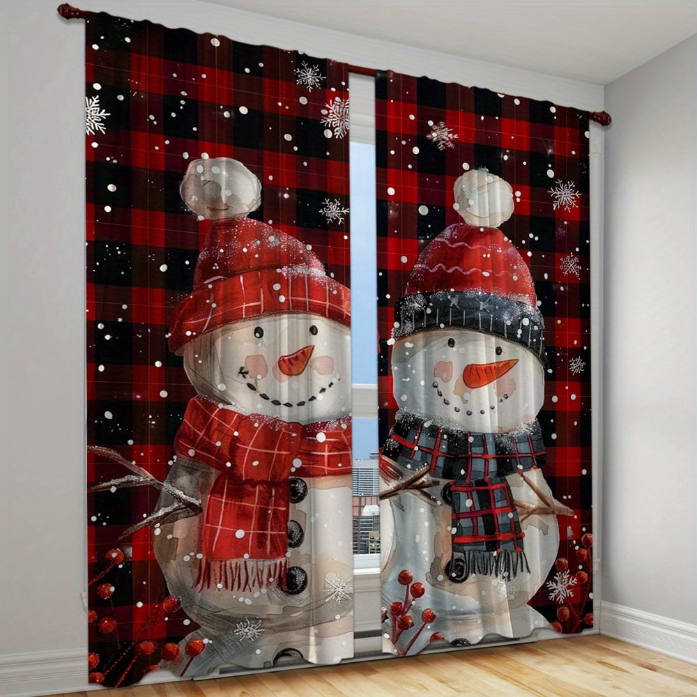 2-Piece Snowman Curtain Set Merry Theme Rod Pocket Design For Easy ...