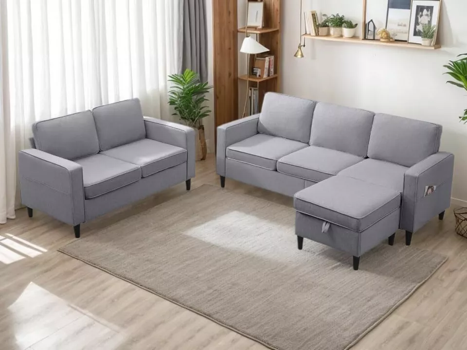 Puremind 2 Piece Sofa Set for Living Room, Modern Linen Fabric Sofa and ...