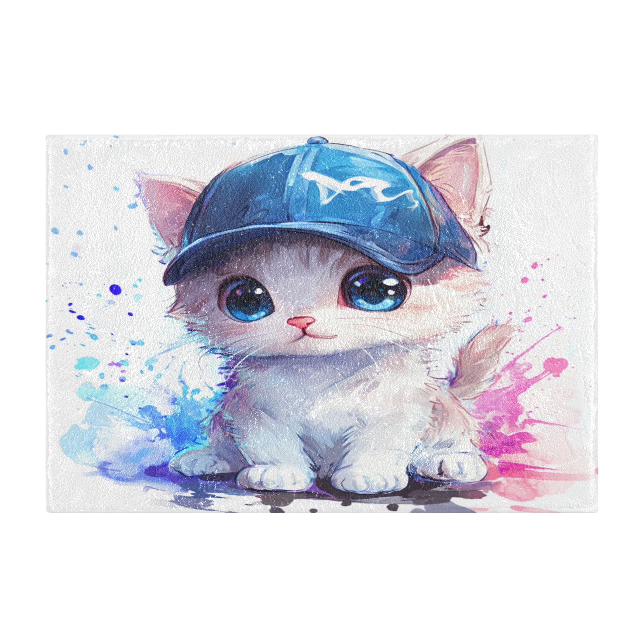 2 Piece Soft Bathroom Rug Set A Chibi Cat Bath Mat and U-Shaped Toilet ...