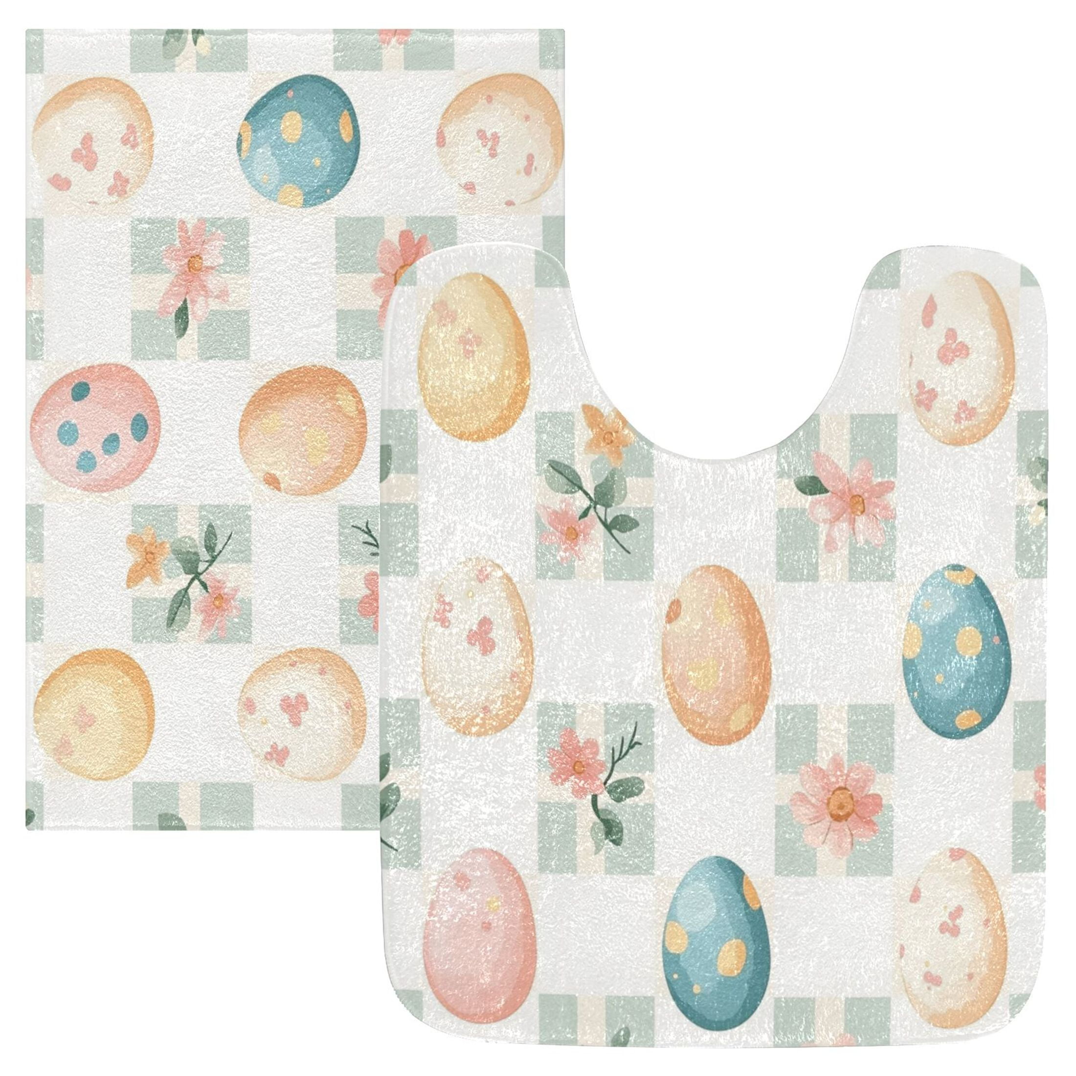 2 Piece Soft Bathroom Rug Set Adorable Easter Eggs Bath Mat and U ...