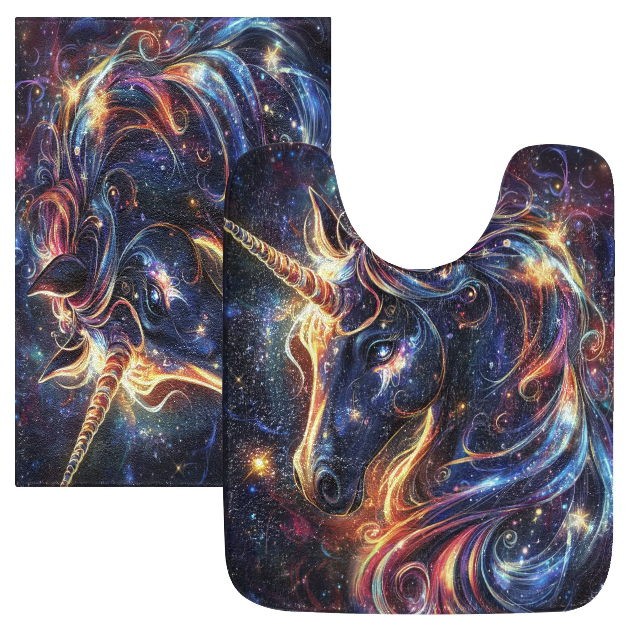 2 Piece Soft Bathroom Rug Set An Enchanting Unicorn Bath Mat and U ...