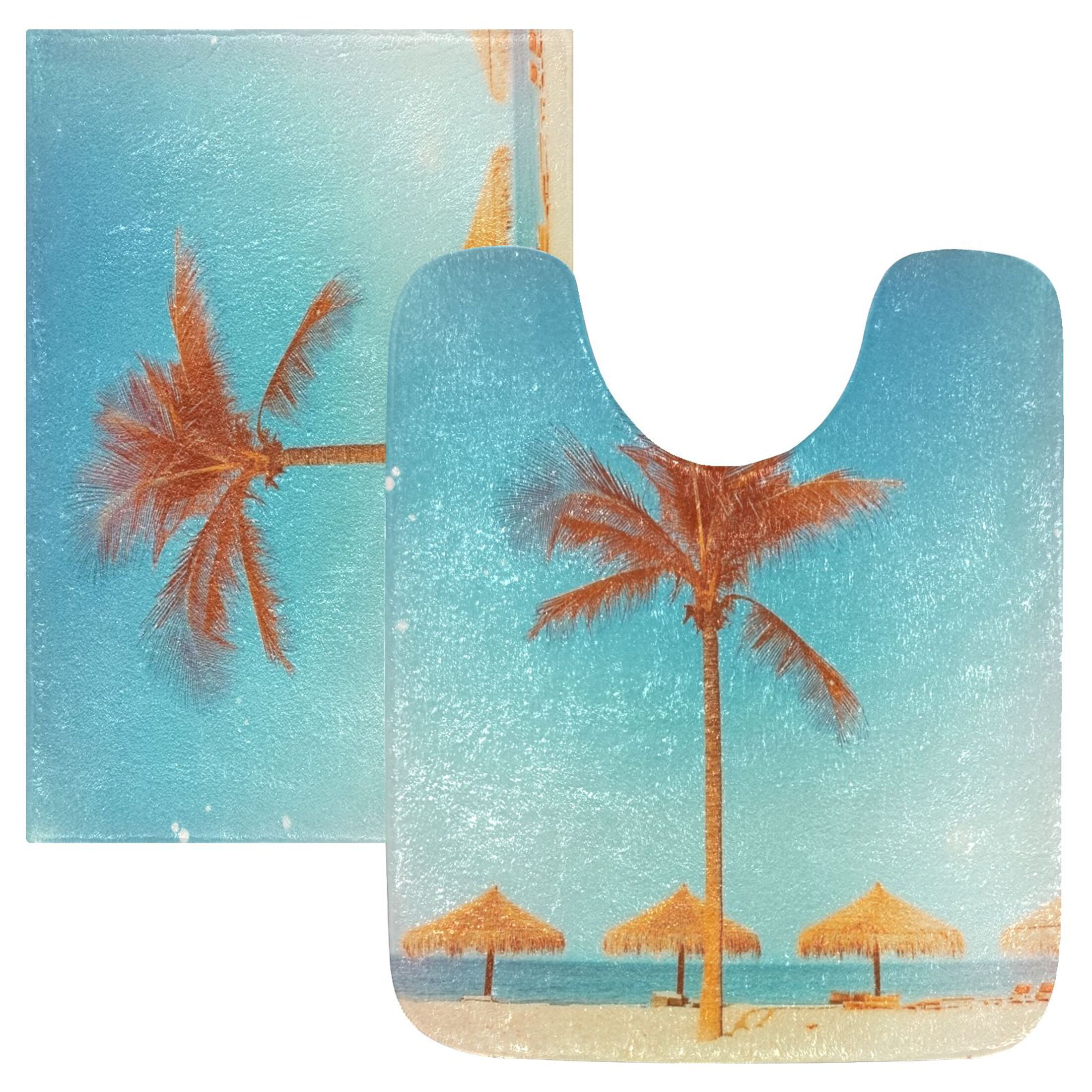 2 Piece Soft Bathroom Rug Set Beach View Bath Mat and U-Shaped Toilet ...