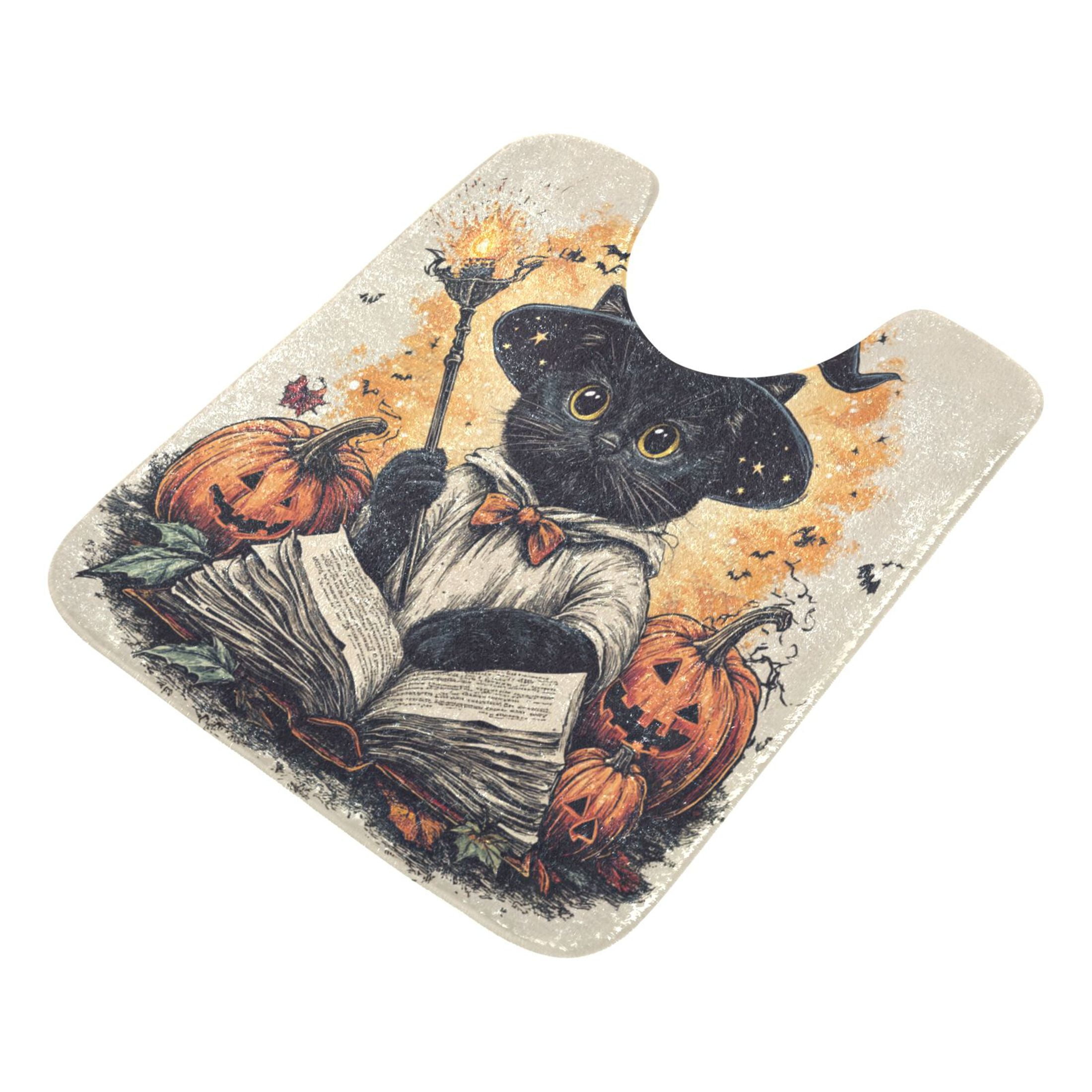 2 Piece Soft Bathroom Rug Set Black Cat Bath Mat and U-Shaped Toilet ...
