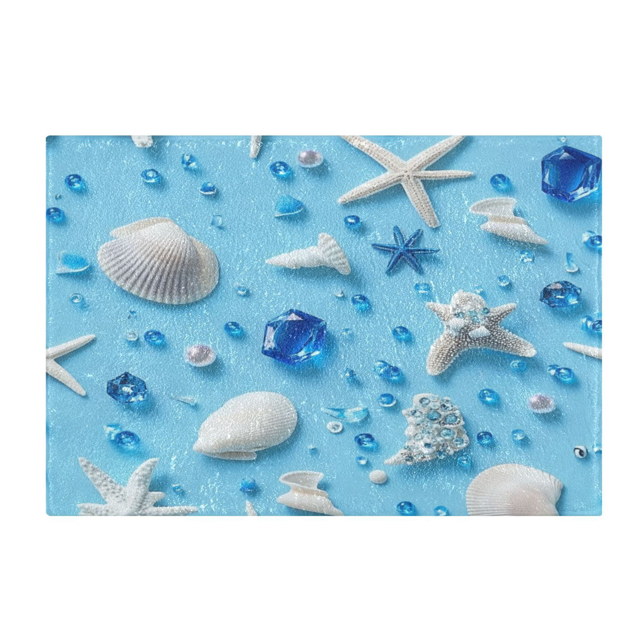 2 Piece Soft Bathroom Rug Set Blue Background Seashells and Starfish ...