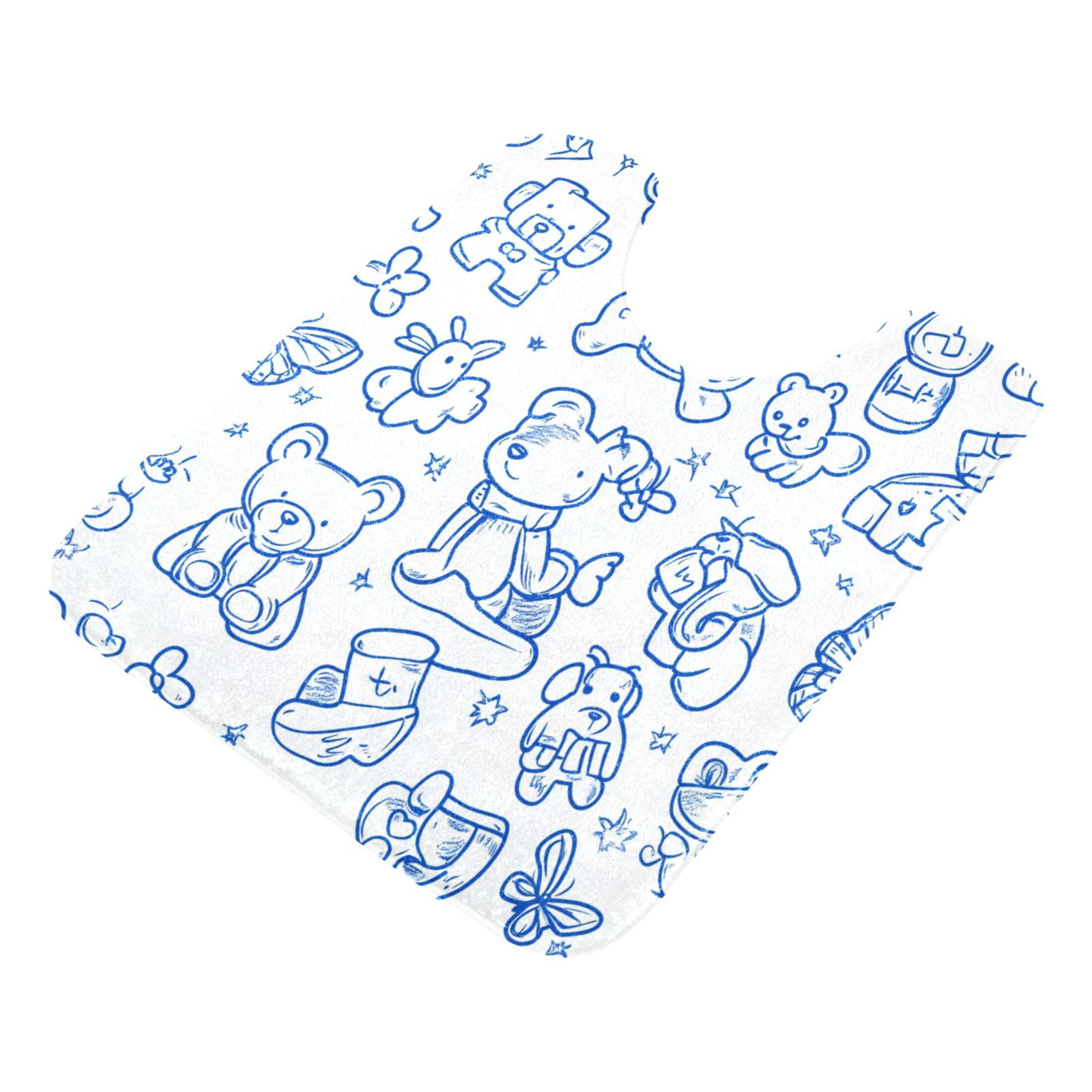 2 Piece Soft Bathroom Rug Set Blue Line Drawings Bath Mat and U-Shaped ...