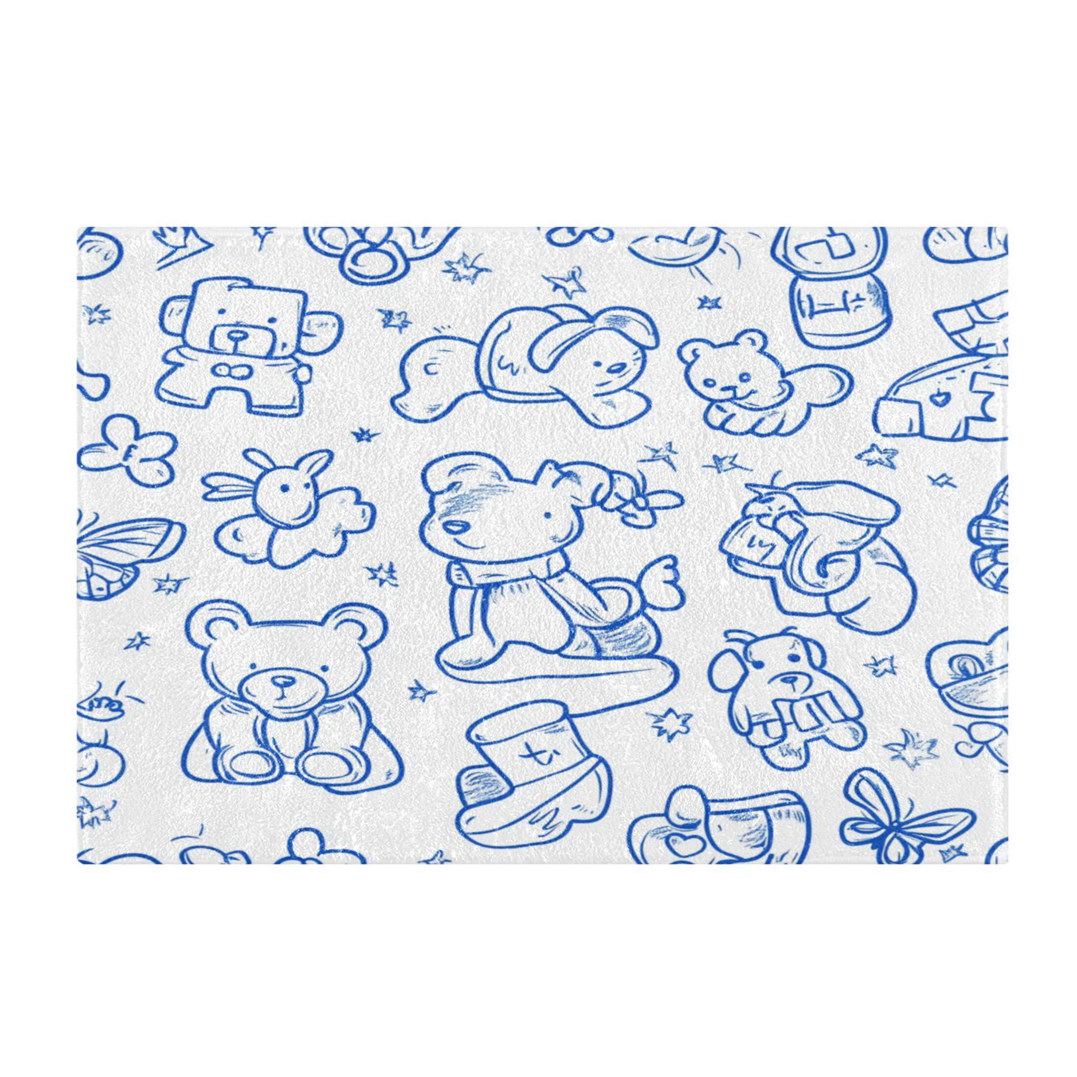 2 Piece Soft Bathroom Rug Set Blue Line Drawings Bath Mat and U-Shaped ...