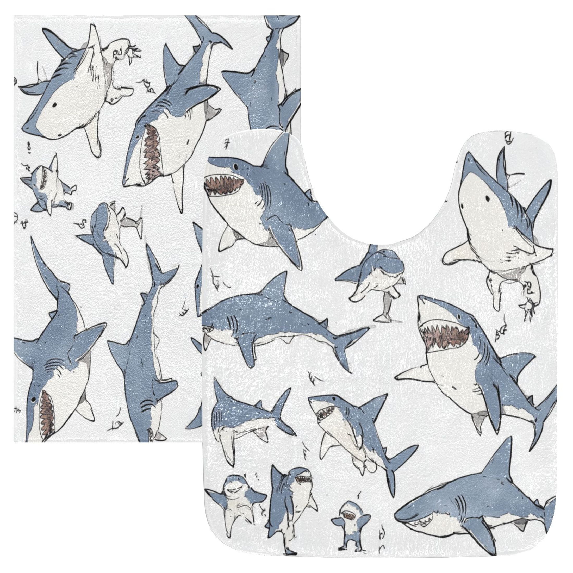 2 Piece Soft Bathroom Rug Set Blue Shark with White Belly Bath Mat and ...
