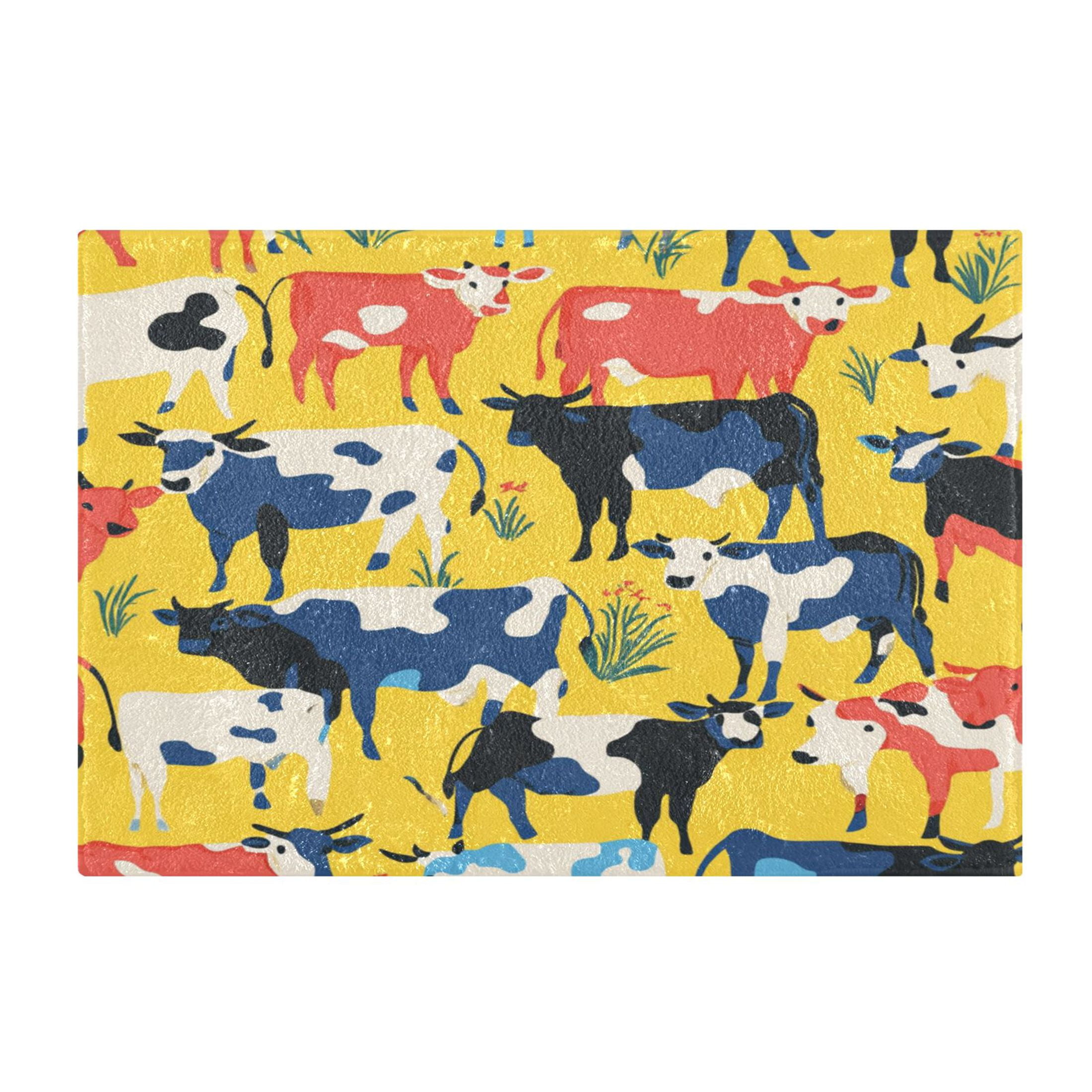 2 Piece Soft Bathroom Rug Set Blue and White Cows Bath Mat and U-Shaped ...