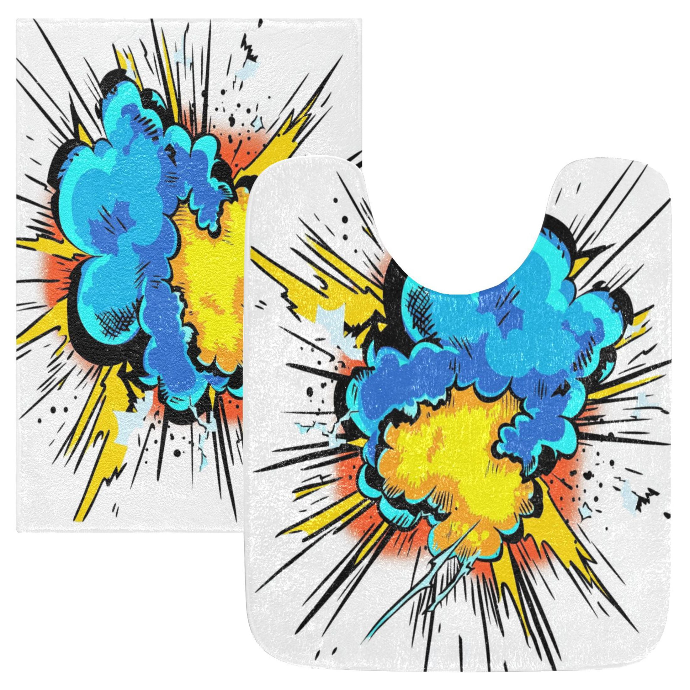 2 Piece Soft Bathroom Rug Set Bright Blue Explosion Bath Mat and U ...