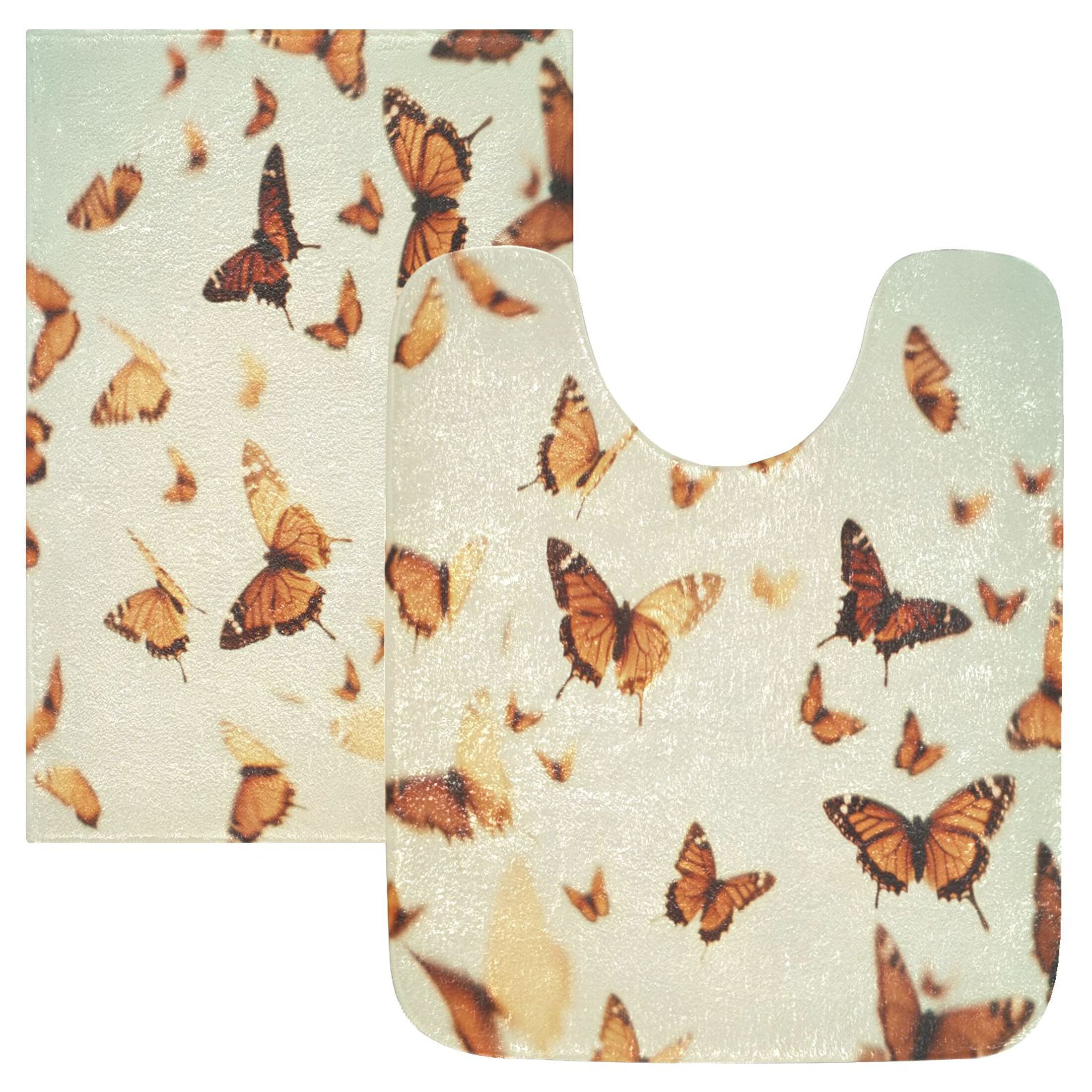 2 Piece Soft Bathroom Rug Set Butterflies Flying in The Air Bath Mat ...