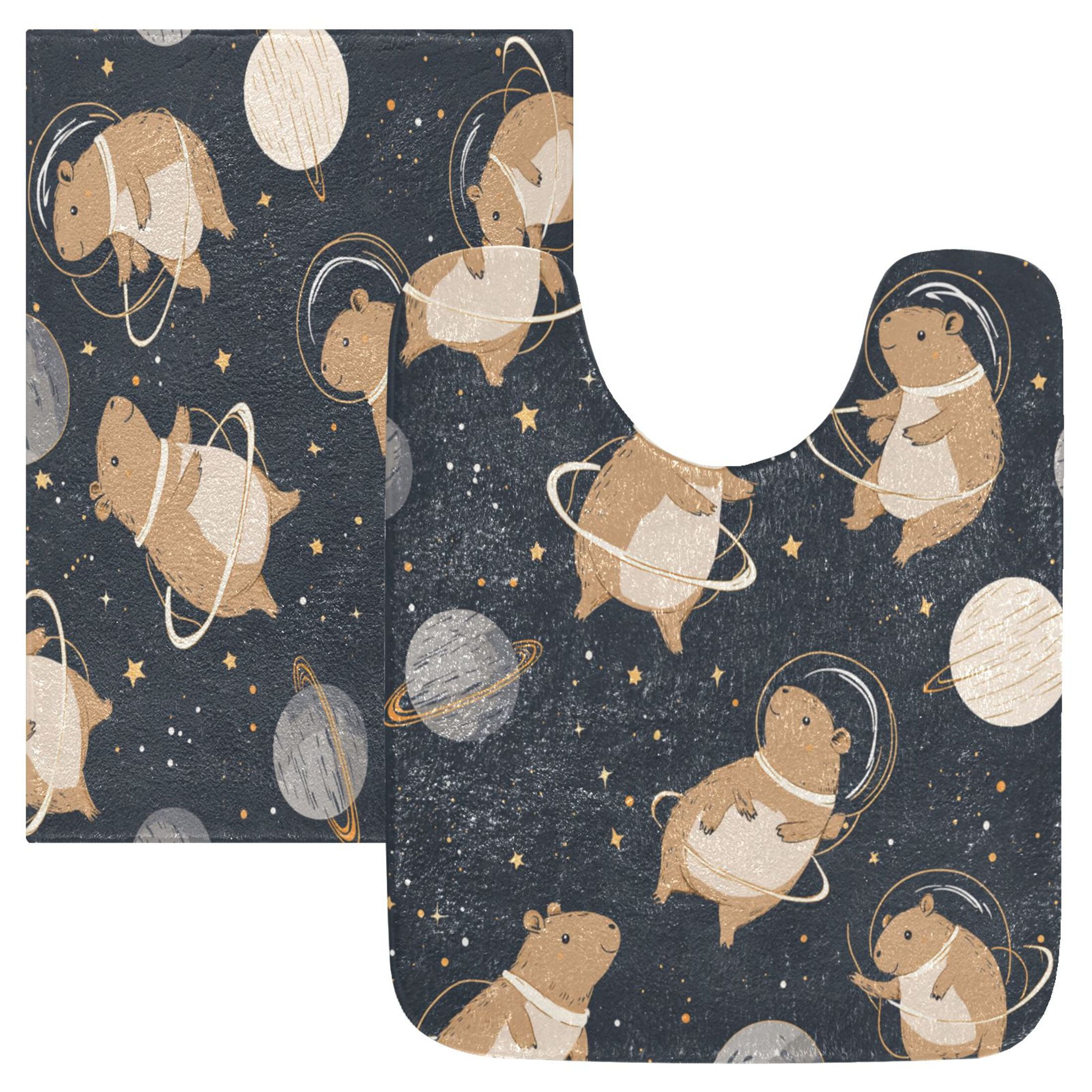 2 Piece Soft Bathroom Rug Set Capybara Astronauts Bath Mat and U-Shaped ...