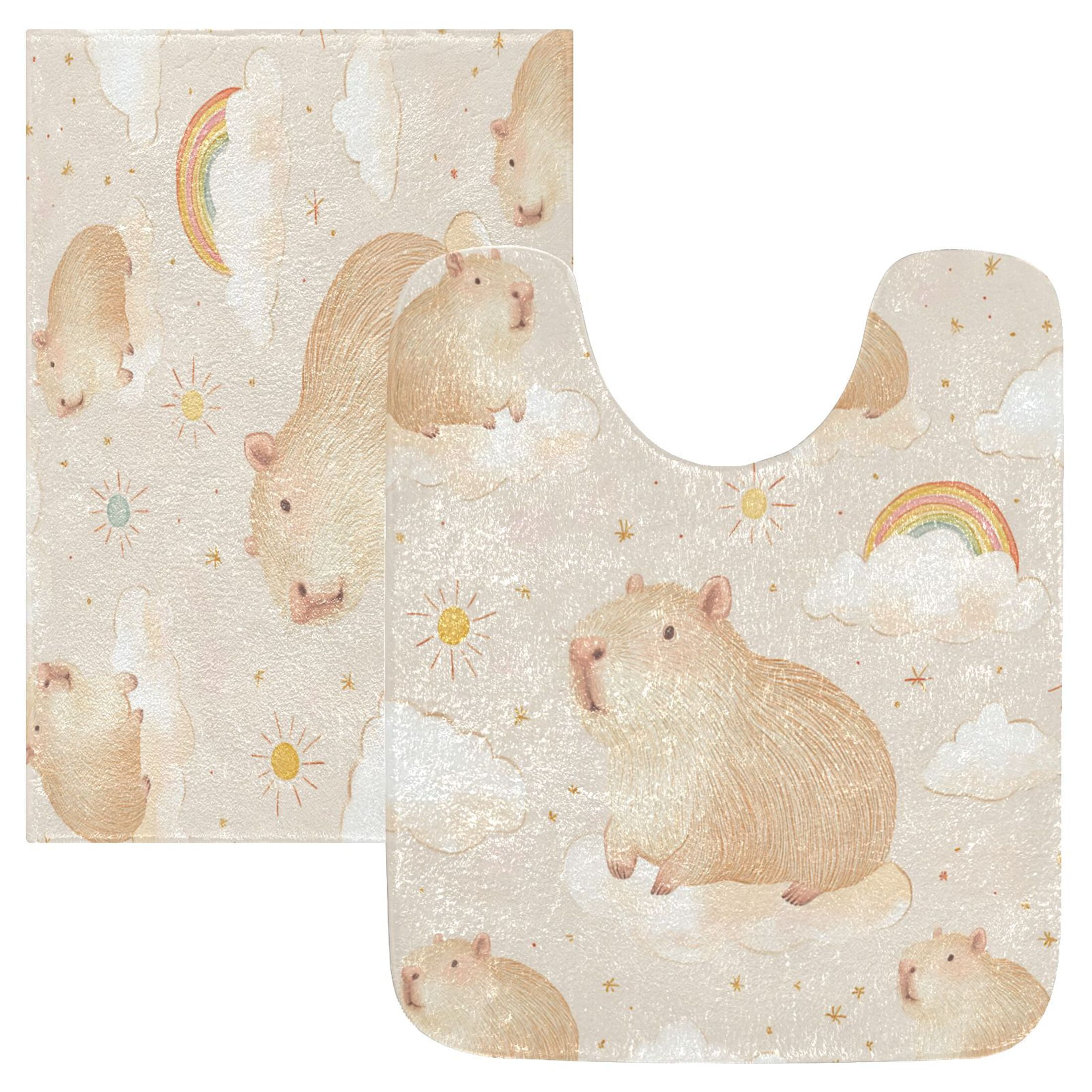 2 Piece Soft Bathroom Rug Set Capybara Pattern Bath Mat and U-Shaped ...