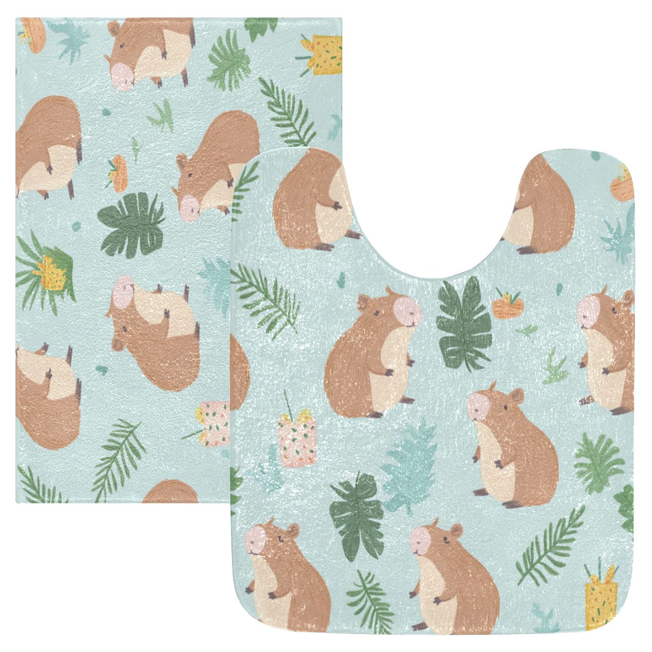 2 Piece Soft Bathroom Rug Set Capybaras in Playful Poses Bath Mat and U ...