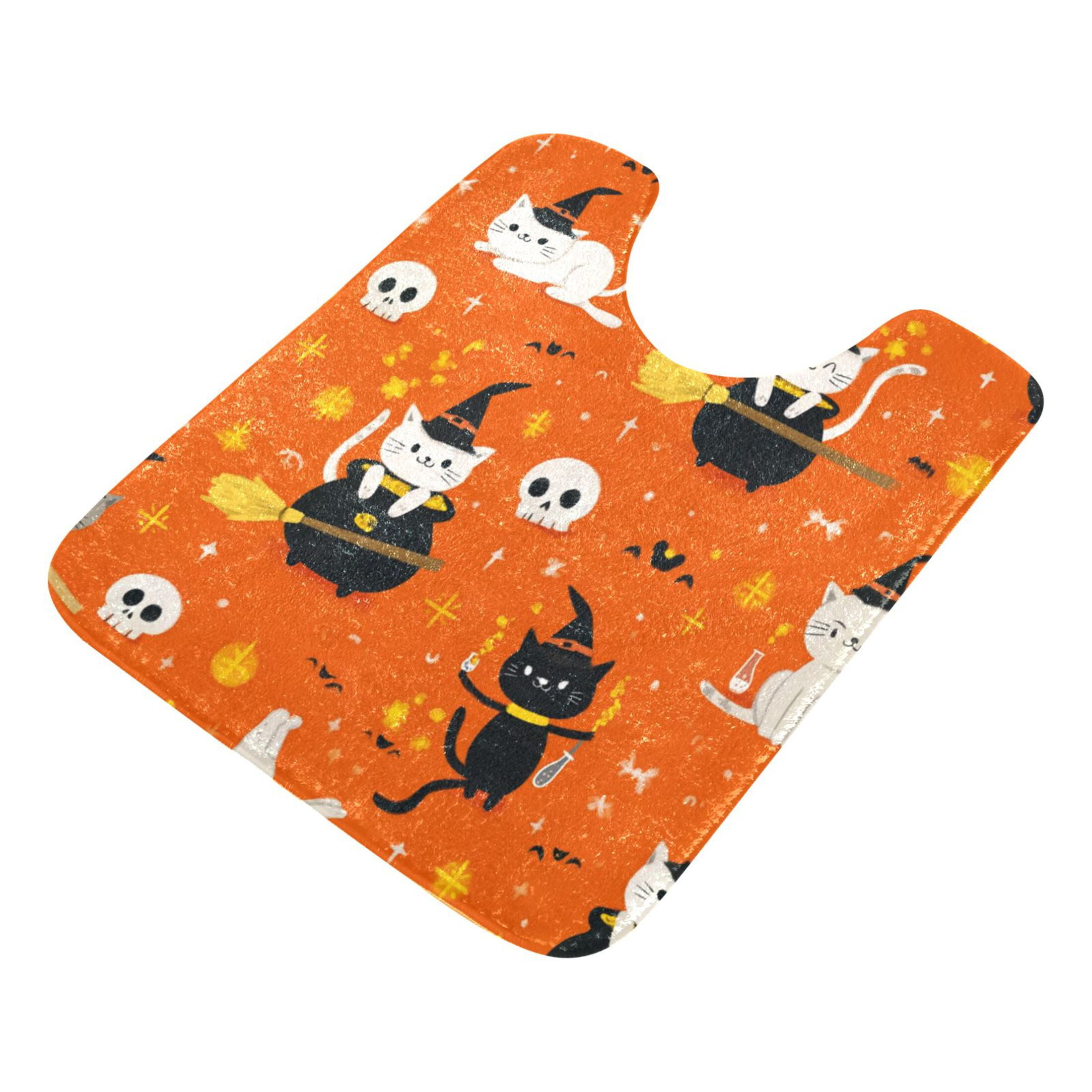 2 Piece Soft Bathroom Rug Set Cartoon Cats in Witches' Hats Bath Mat ...