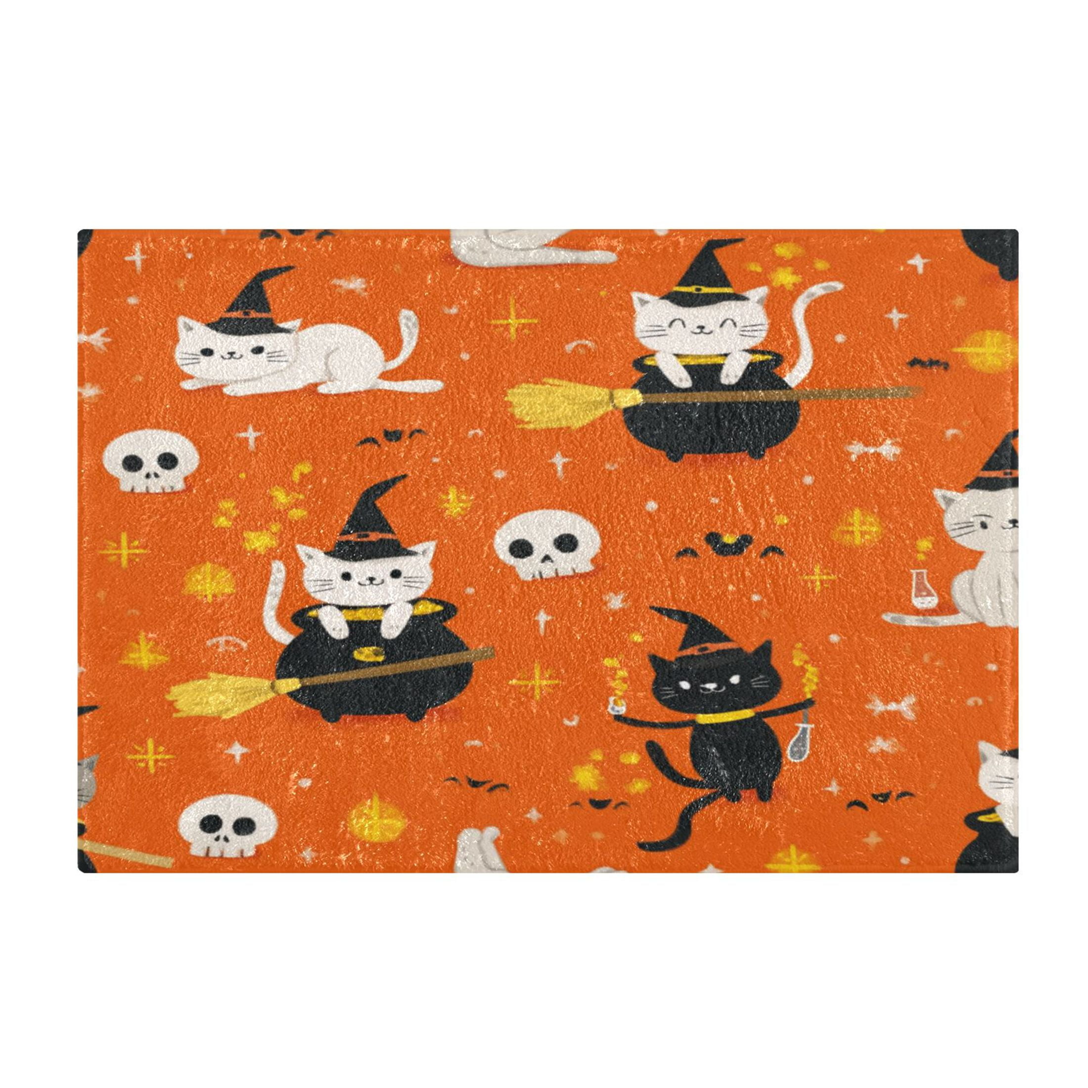 2 Piece Soft Bathroom Rug Set Cartoon Cats in Witches' Hats Bath Mat ...