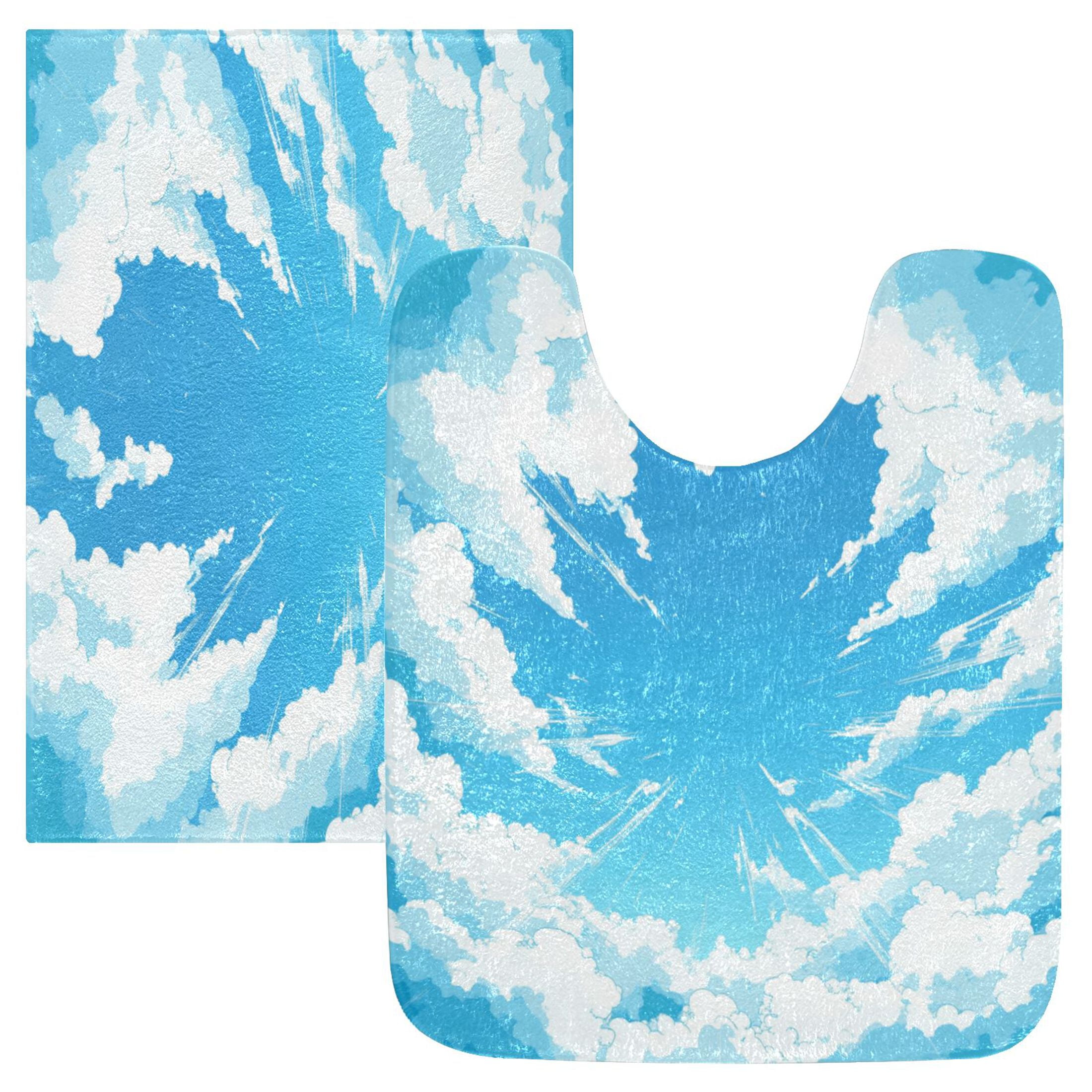 2 Piece Soft Bathroom Rug Set Cartoon Sky Bath Mat and U-Shaped Toilet ...