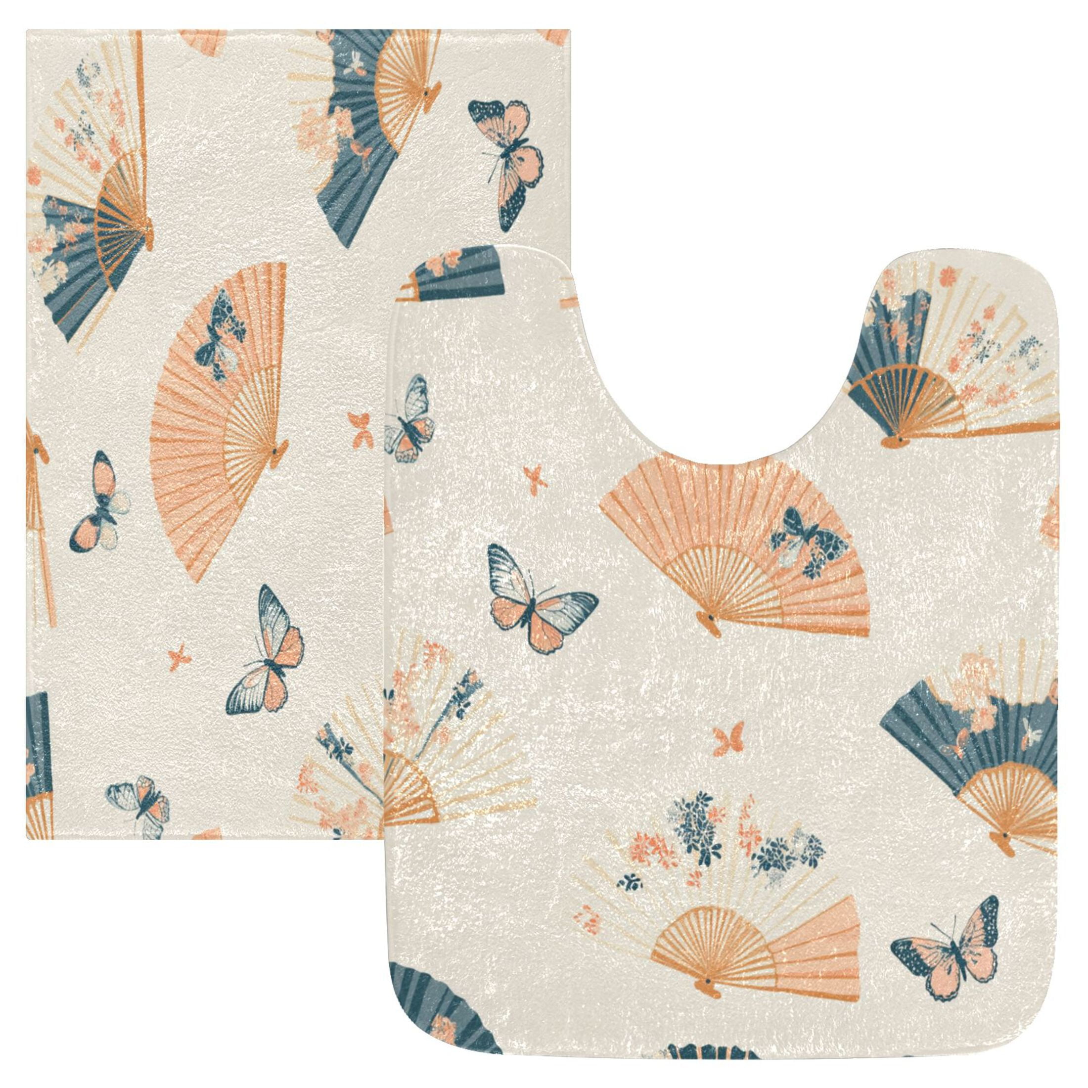 2 Piece Soft Bathroom Rug Set Chinese Fans Pattern Bath Mat and U ...